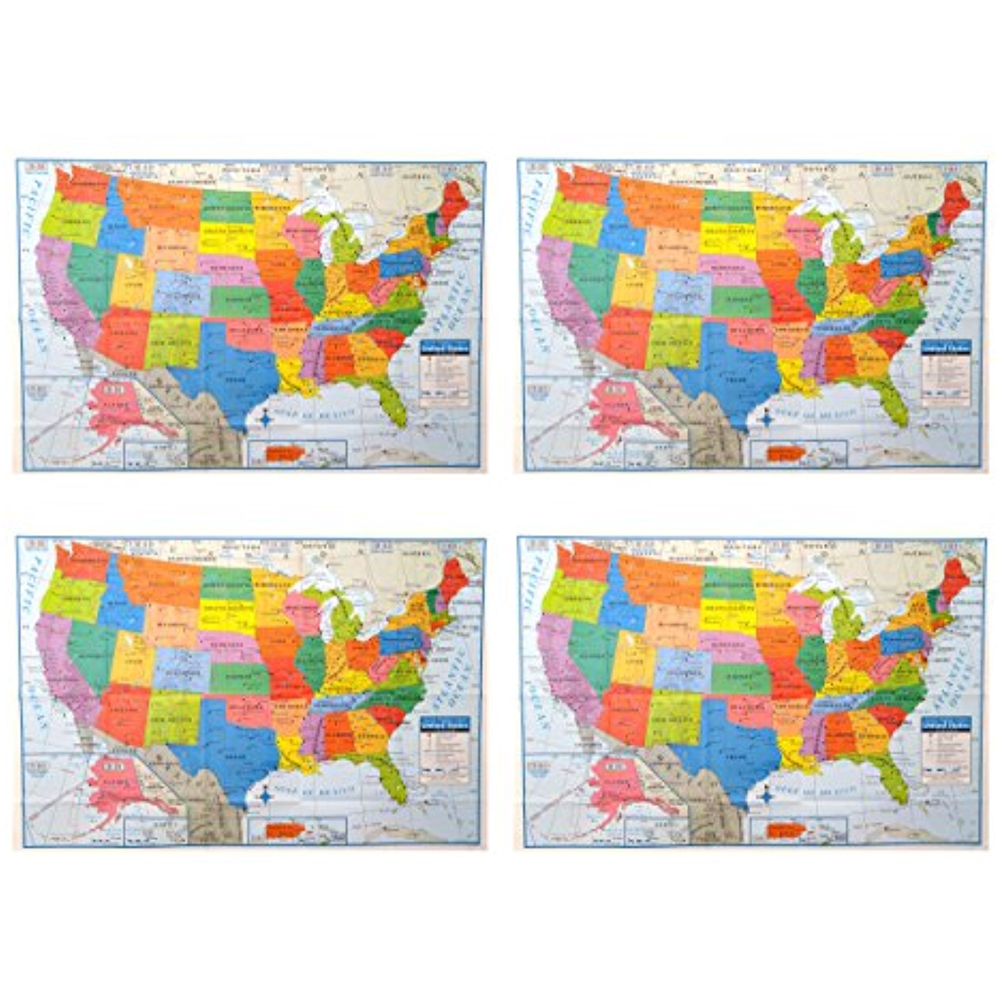 Pack of 4 Superior Mapping Company United States Poster Size Wall Map ...