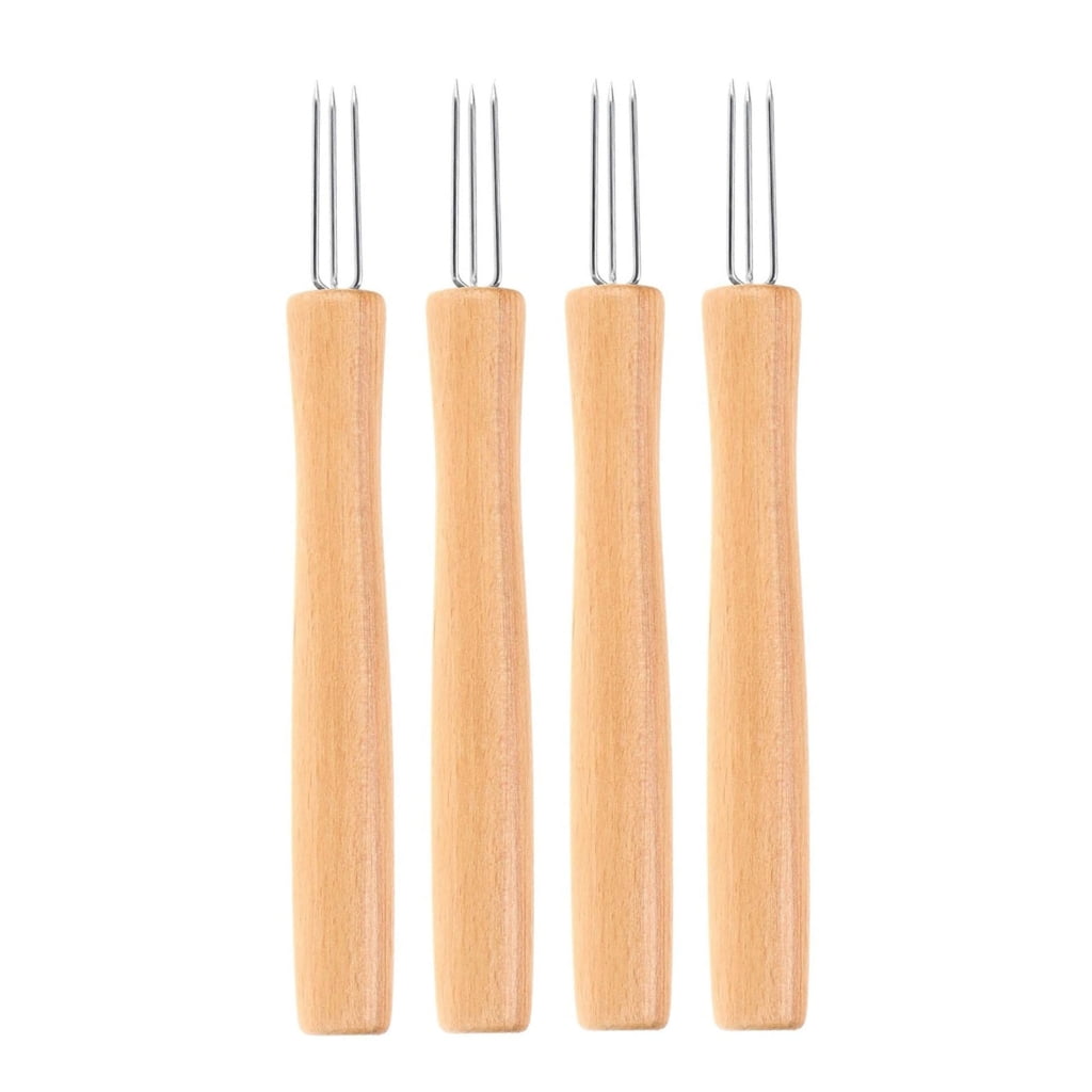 Pack of 4 Three Pronged Forks with Wood Handle Versatile Stainless ...