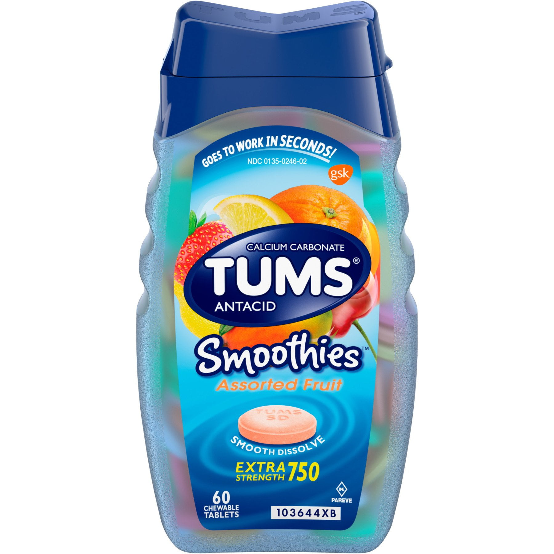Pack of 4 Tums Antacid Smoothies Chewable Tablets - Assorted Fruit - 60 ...