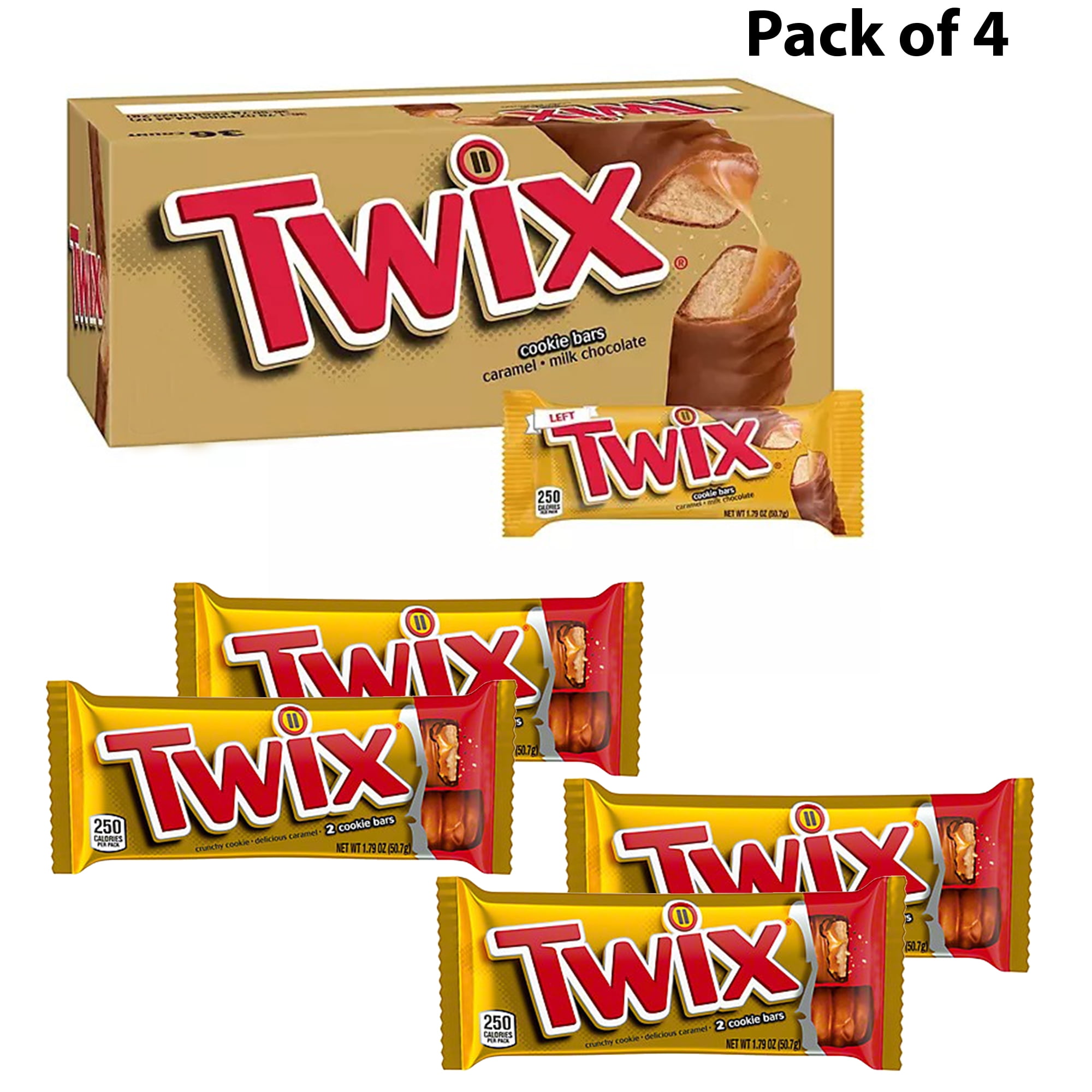 Pack of 4 Twix Cookie Chocolate Candy Bars Caramel Flavor | 1.79 OZ per pack | Golden Row ...