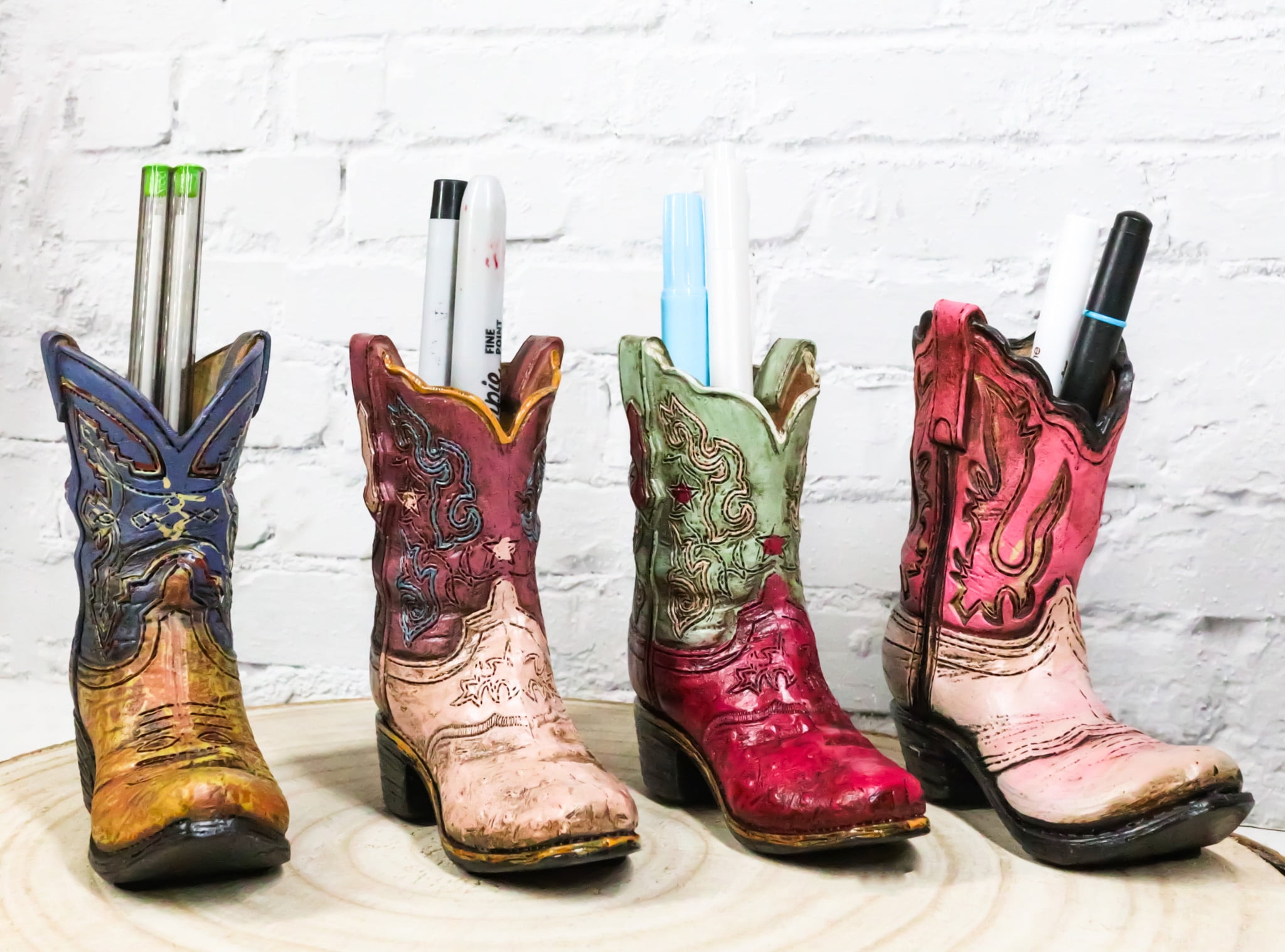 Pack of 4 Western Fancy Cowboy Cowgirl Boots Faux Leather Boots Pen ...