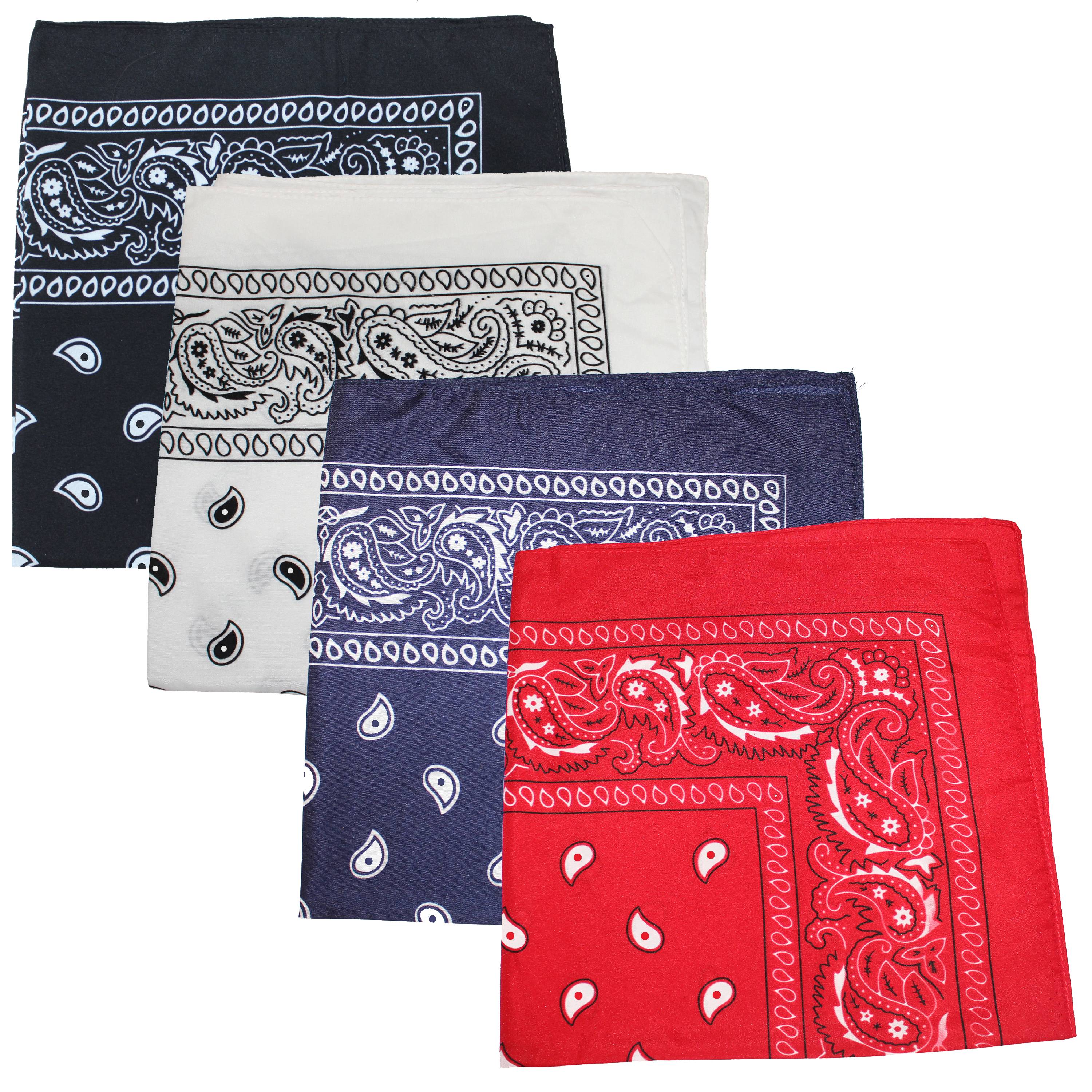 4 Pack X-Large Paisley Cotton Printed Bandana - 27 x 27 inches (Royal ...