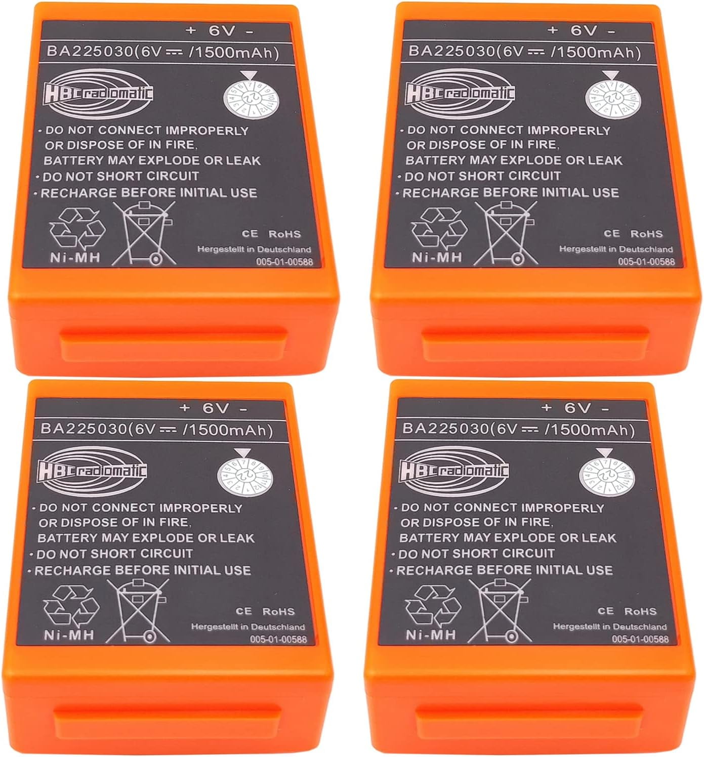 (Pack of 4)for HBC Radiomatic BA225030 6V 1500mAh Battery Ni-Mh ...