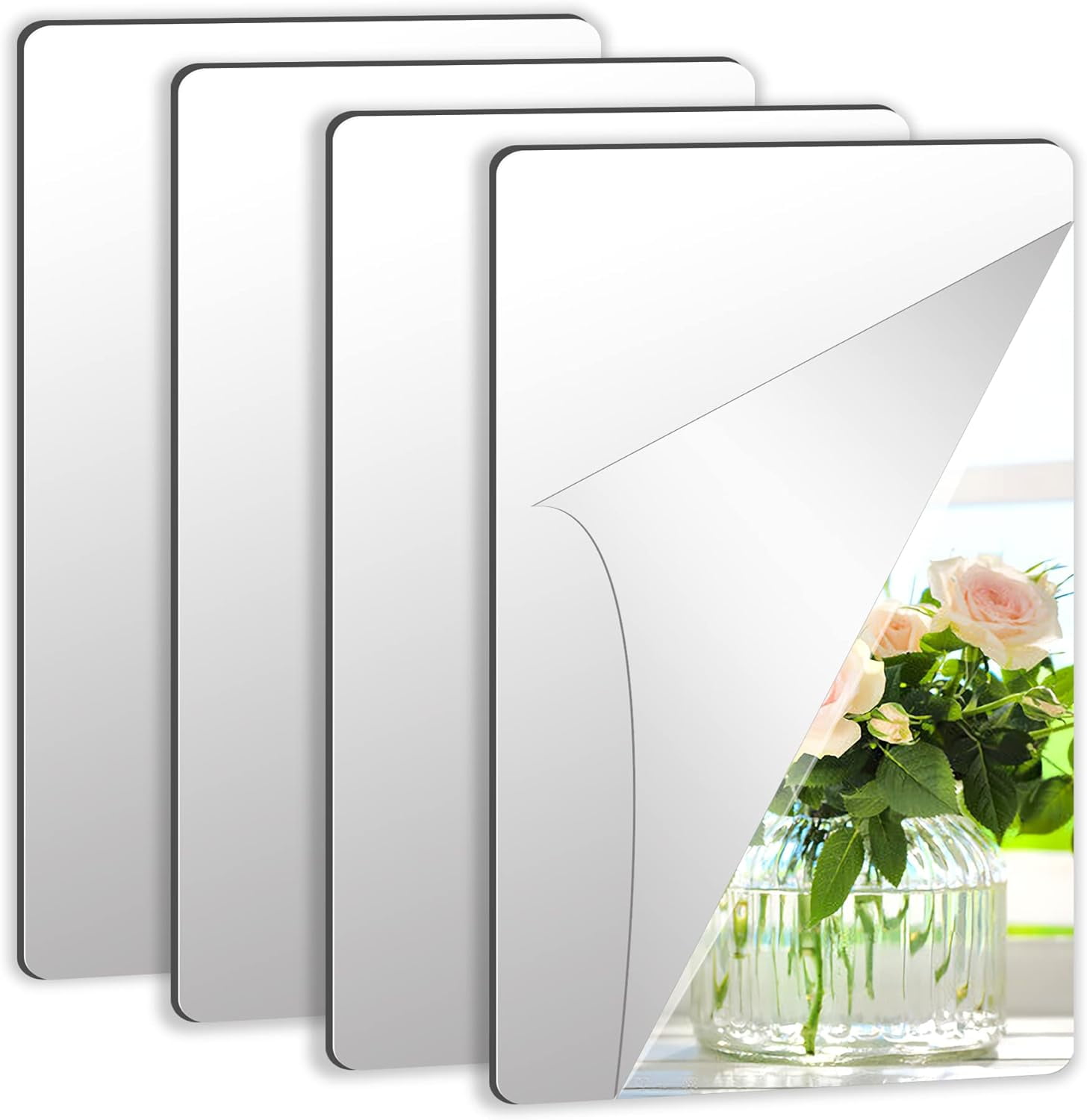 Pack of 4 self-adhesive tile mirrors, self-adhesive flexible mirror ...