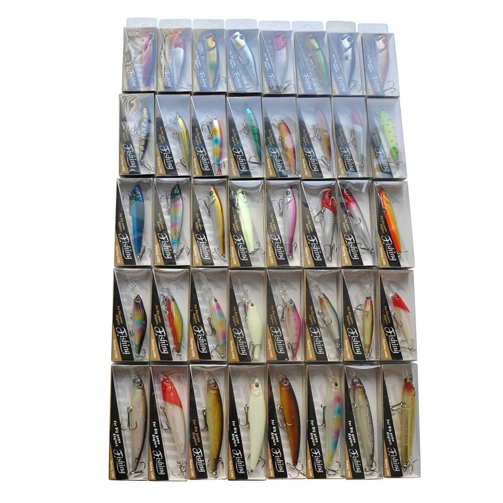 Pack of 40pcs Hard Fishing Lures Crankbaits Popper Minnow Pencil Bass ...