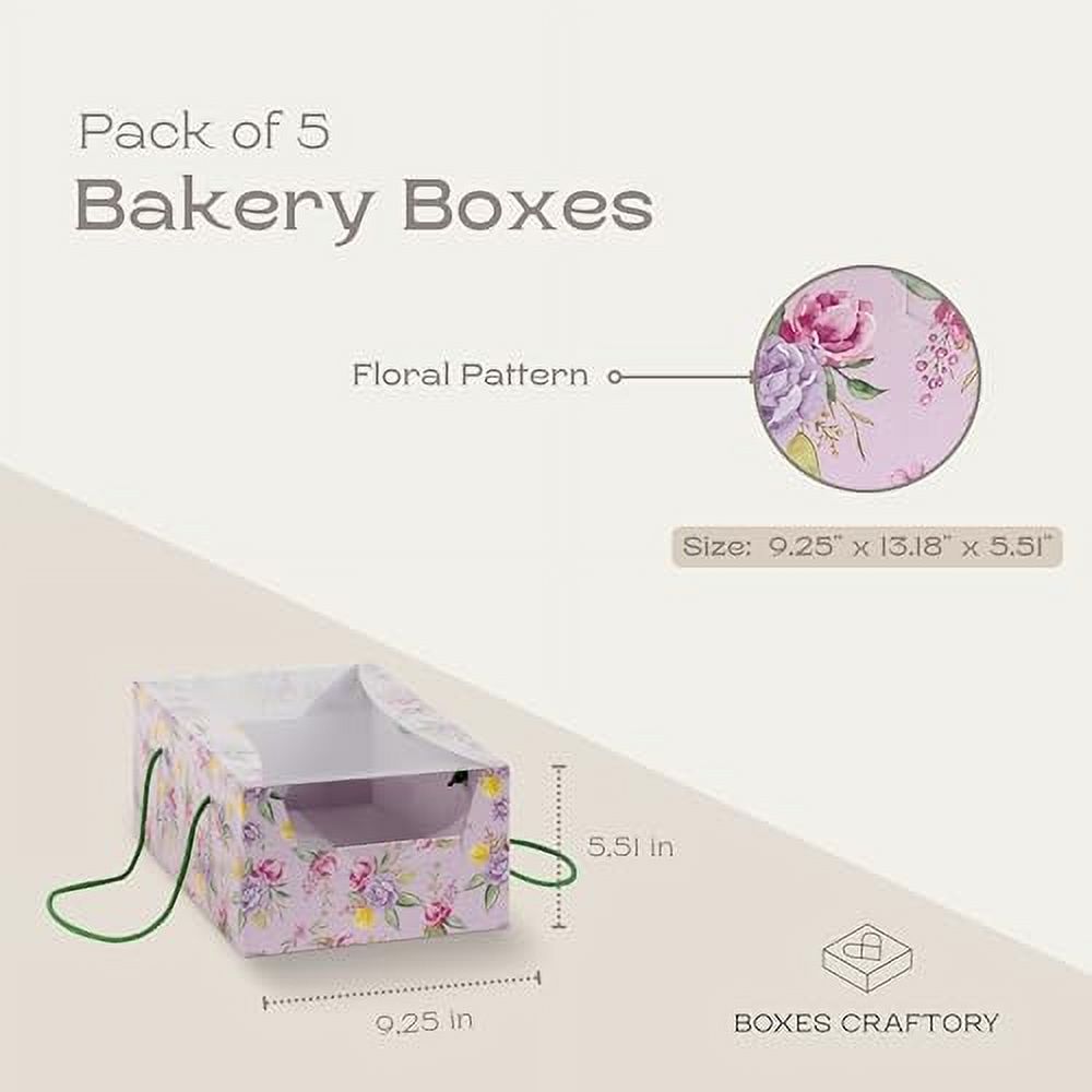 Pack of 5 Cake Boxes with Window & Handles - Ideal for Bakery, Pastry ...
