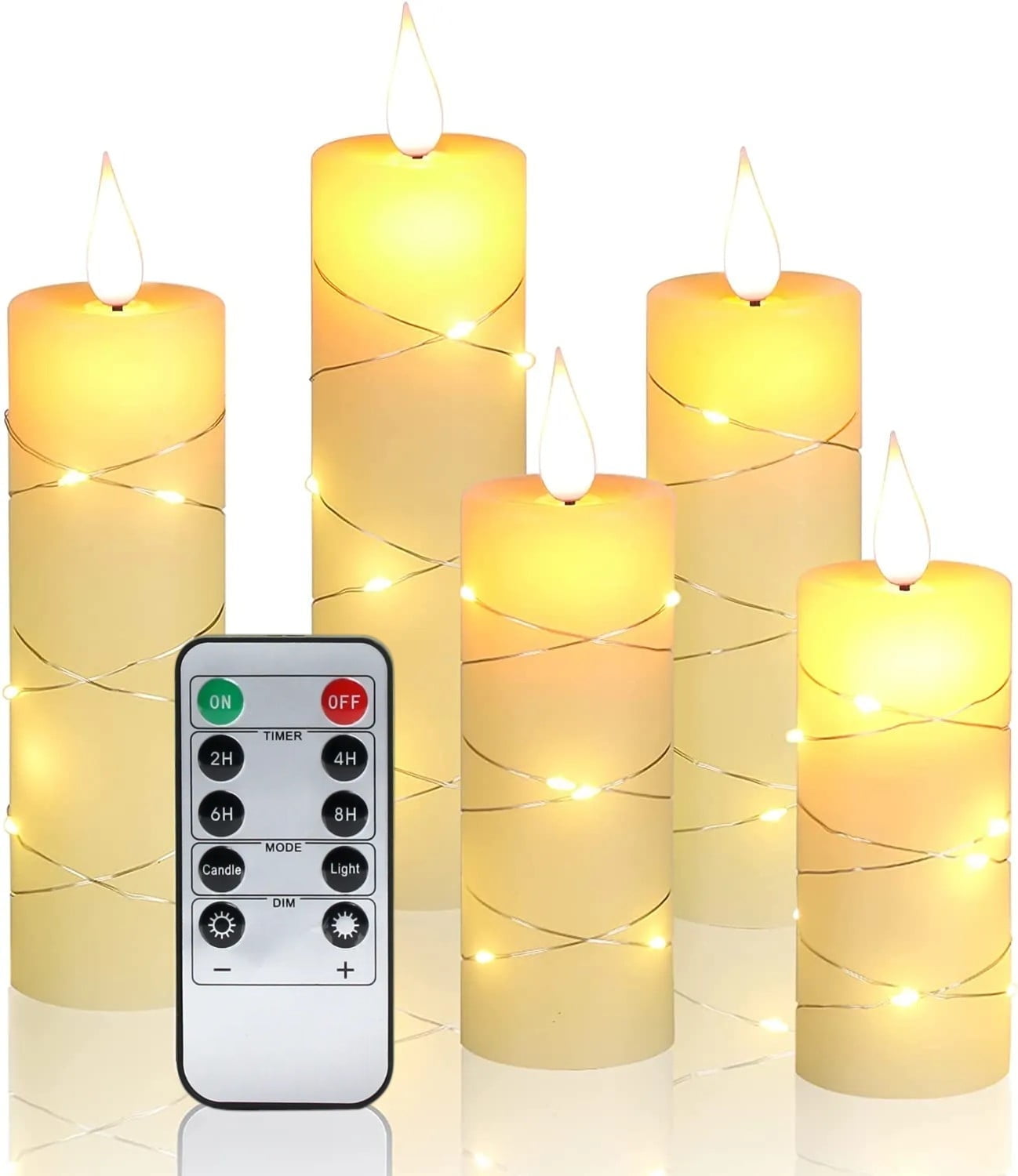 Pack of 5 Flickering Flameless Candles with Embedded String Lights ...