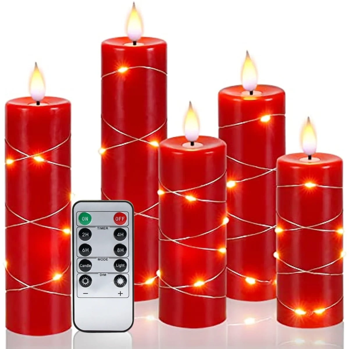 Pack of 5 Flickering Flameless Candles with Embedded String Lights ...