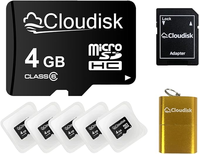 Pack of 5 Micro SD Card 4GB Flash Memory Card C6 Micro SDHC with SD Adapter, Card Reader (4 GB ...