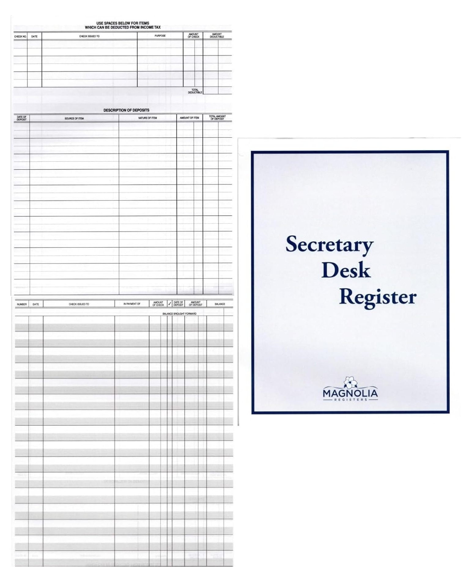Pack of 5 Premium Check Registers for Deskbook Checks, Secretary Desk ...