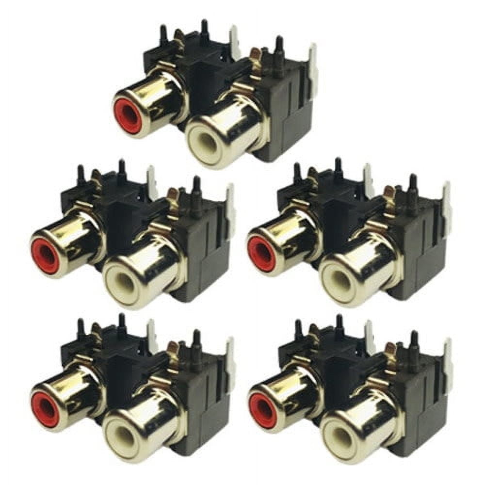 Pack of 5 RED WHITE PCB Mount 2 Port Right - Left RCA Female Stereo Aux ...