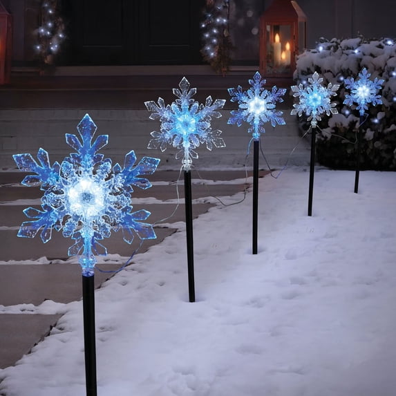 Pack of 5, Snowflake Pathway, LED Lights, Lighted Length 9', with ...