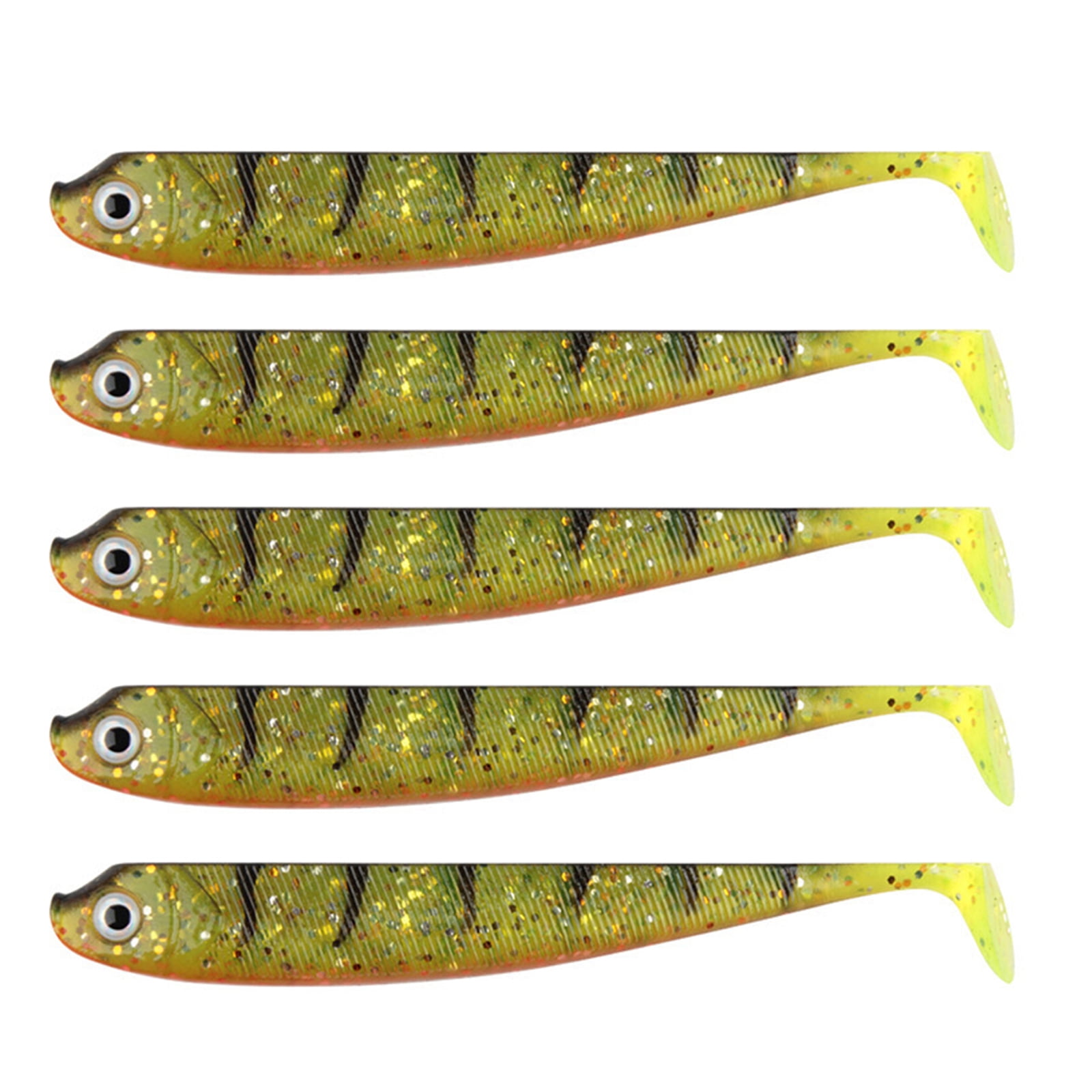 Pack of 5 Soft Plastic Lures 9.5cm T Tail Double Color Sinking Baits ...