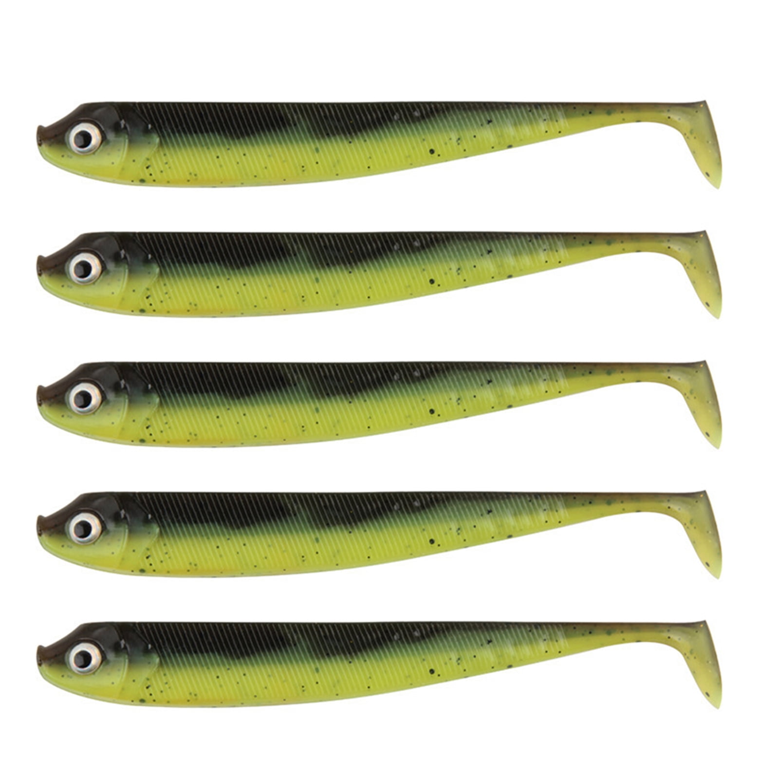 Pack of 5 Soft Plastic Lures 9.5cm T Tail Double Color Sinking Baits ...