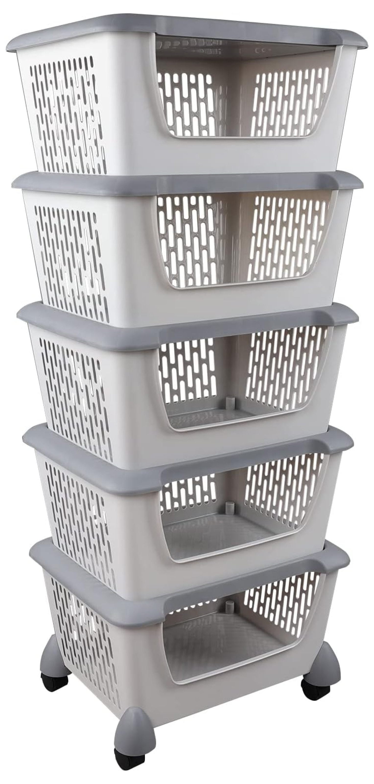 Pack of 5 Stacking Storage Basket, Detachable Storage Shelves Bins with ...