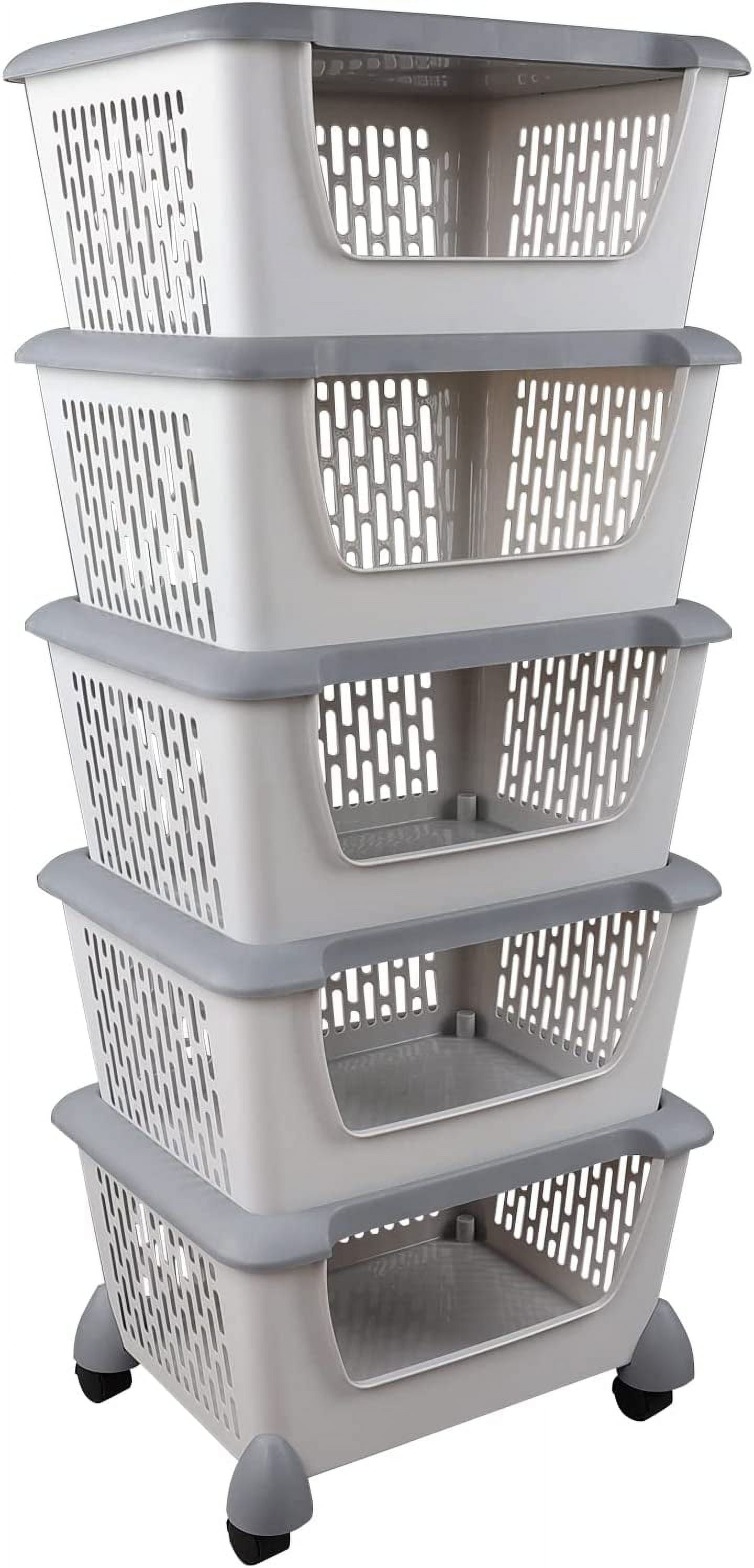 Pack of 5 Stacking Storage Basket, Detachable Storage Shelves Bins with ...