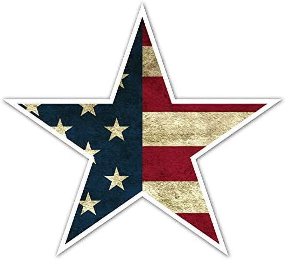 (Pack of 5 Stickers) Star Shaped Vintage USA American Flag Vinyl Decal ...