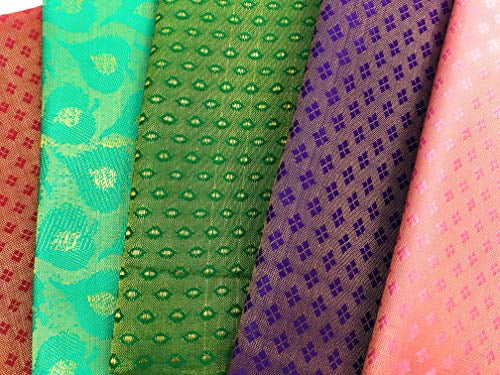 Pack of 5 Woven Brocade Fabric for Saree Blouse/Assorted Colors/Colors ...