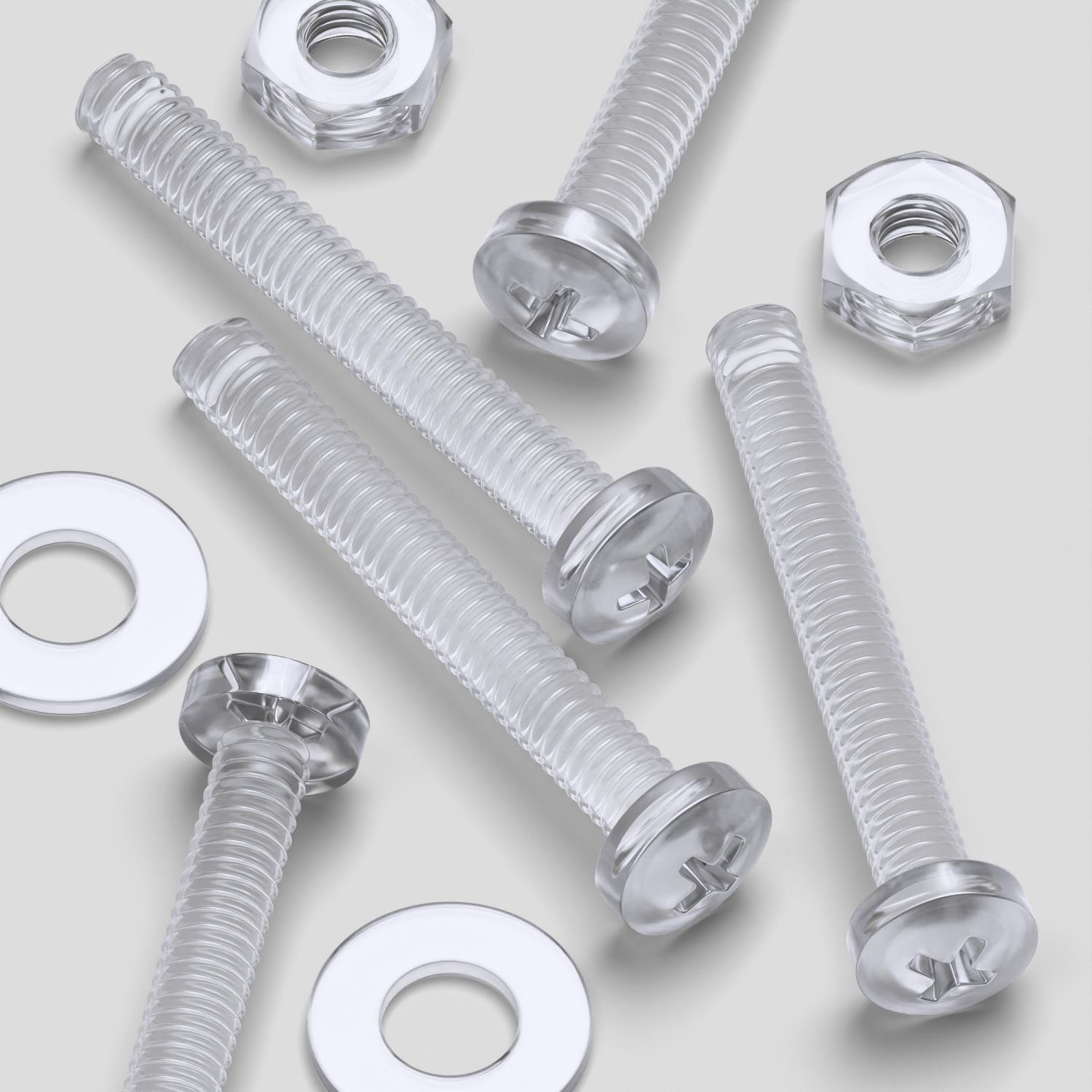 Pack of 50 Transparent Clear Plastic, Pan Head, M2 x 16mm Nuts & Bolts ...