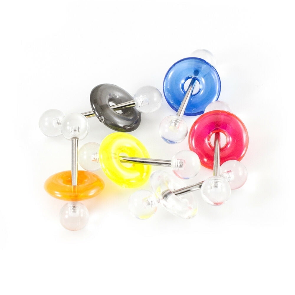 Pack of 6 316L Tongue Straight Barbells,Acrylic Clear Balls & Color ...