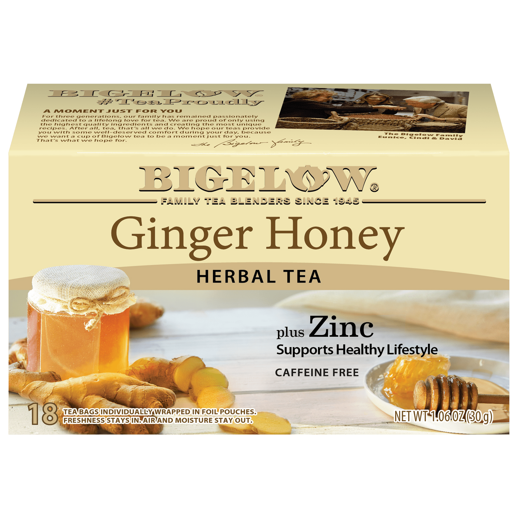 Pack of 6, Bigelow Ginger Honey plus Zinc Herbal Tea, 1.06 oz - Walmart.com