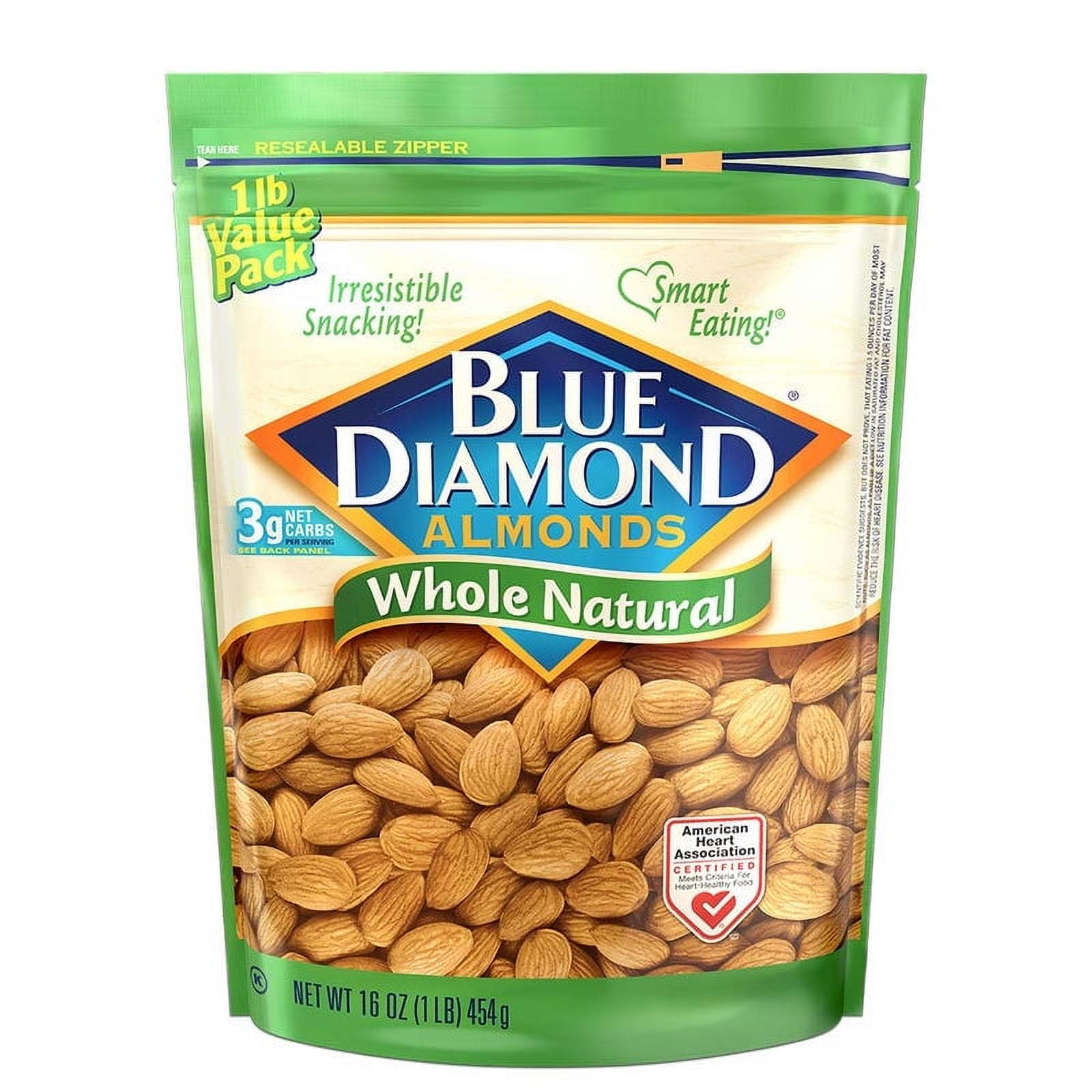 Pack of 6, Blue Diamond Whole Natural Almonds, 16 oz - Walmart.com