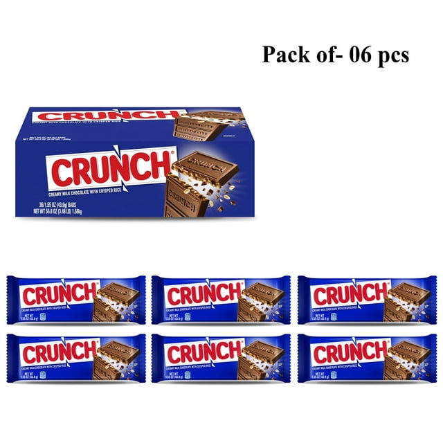 Pack of 6 CRUNCH: Milk Chocolate and Crisped Rice - Full Size Wrapped ...