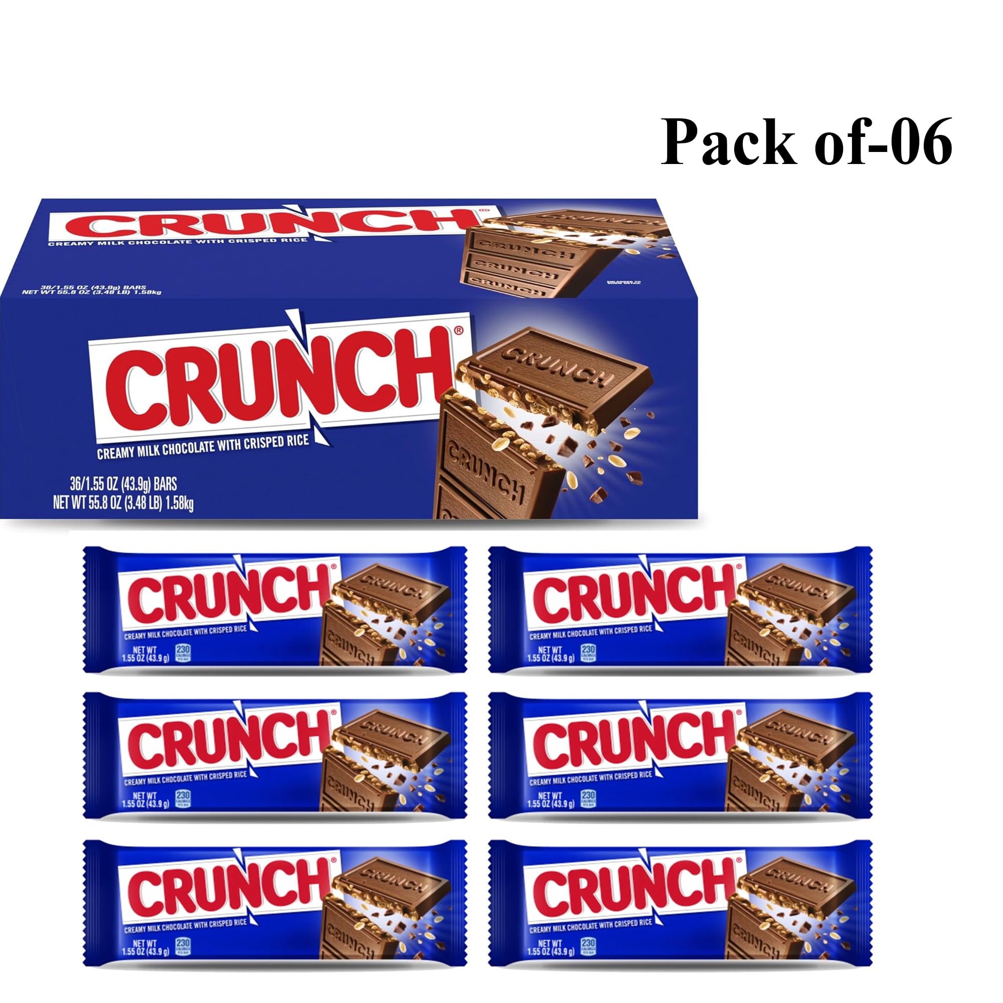 Pack of 6 CRUNCH: Milk Chocolate and Crisped Rice - Full Size Wrapped ...