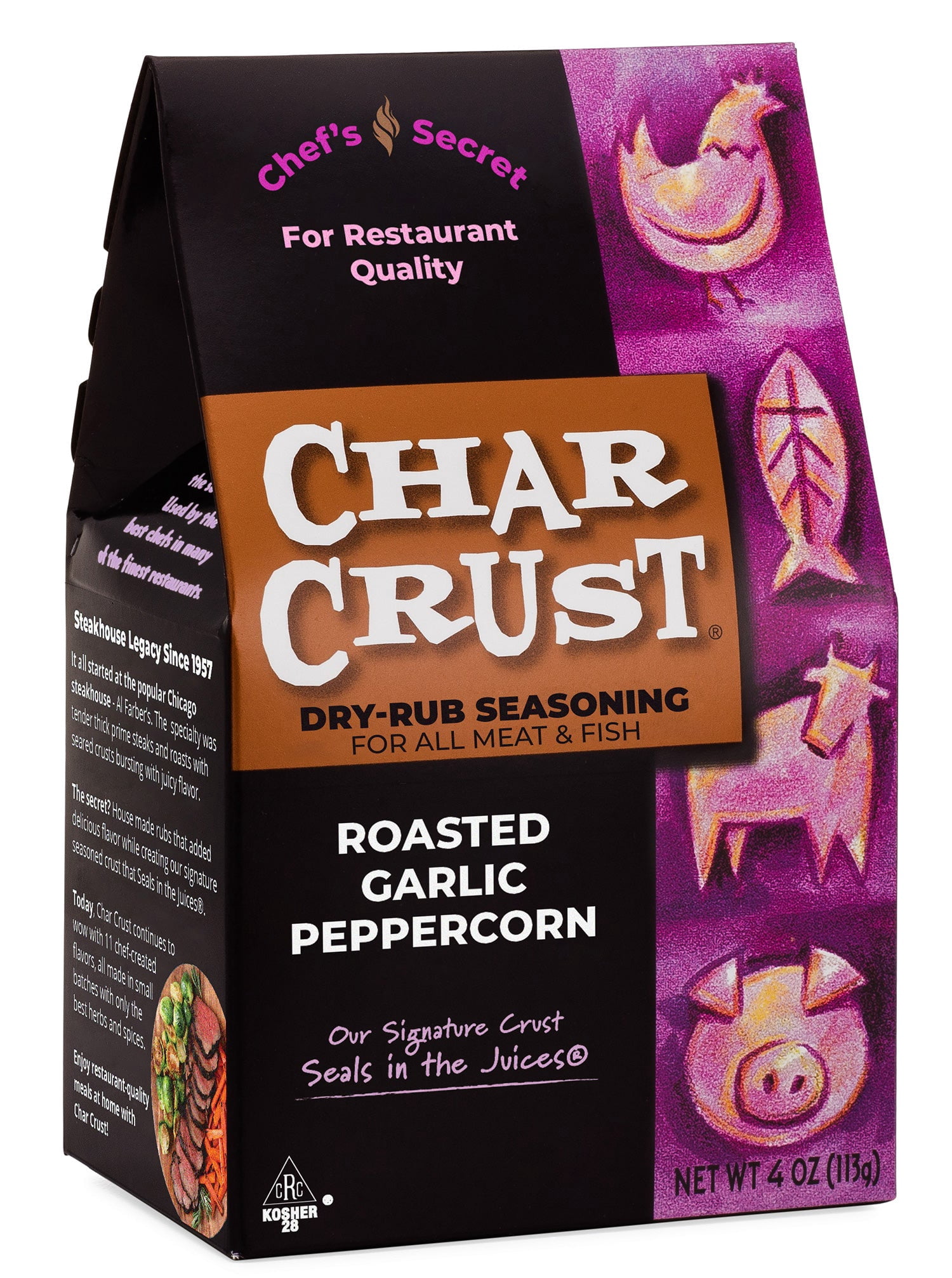(Pack of 6), Char Crust Roasted Garlic Peppercorn Dry-Rub Seasoning, 4 ...