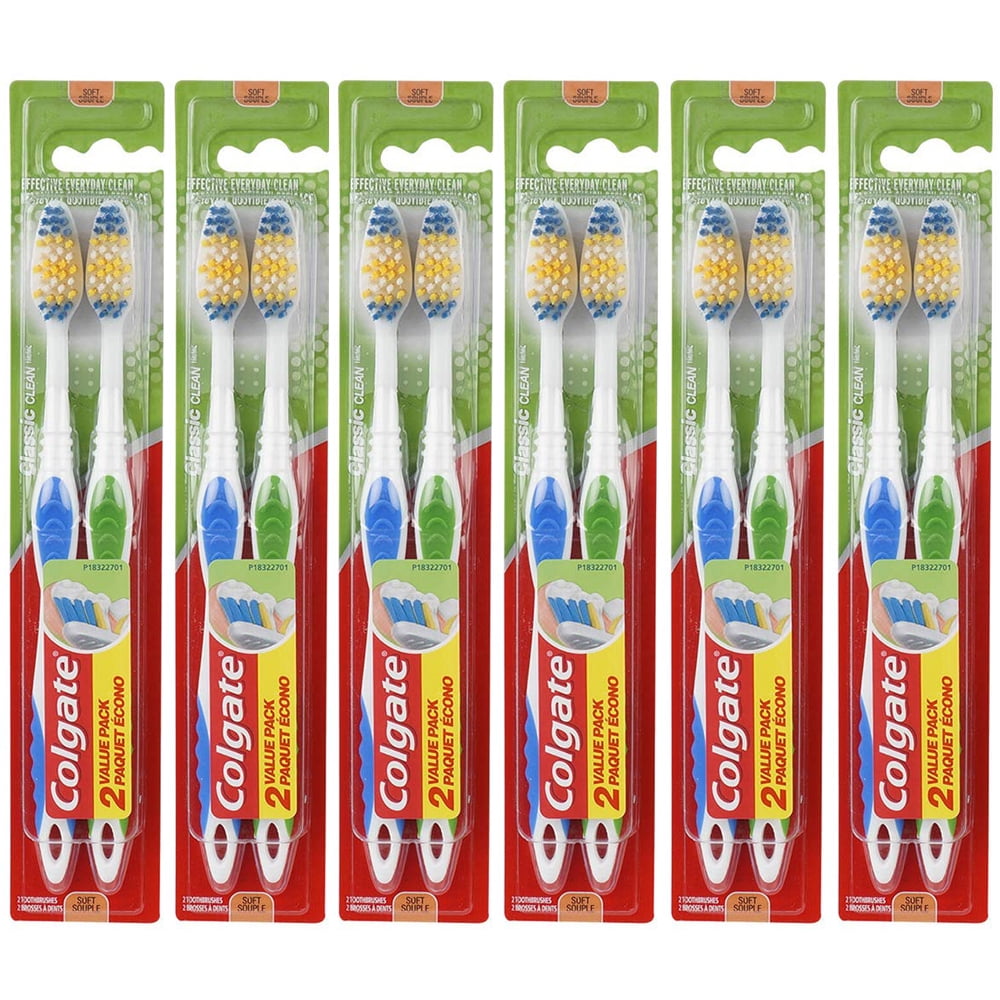 Pack of (6) Colgate Classic Clean Full Head Toothbrush, Soft, 2 Count ...