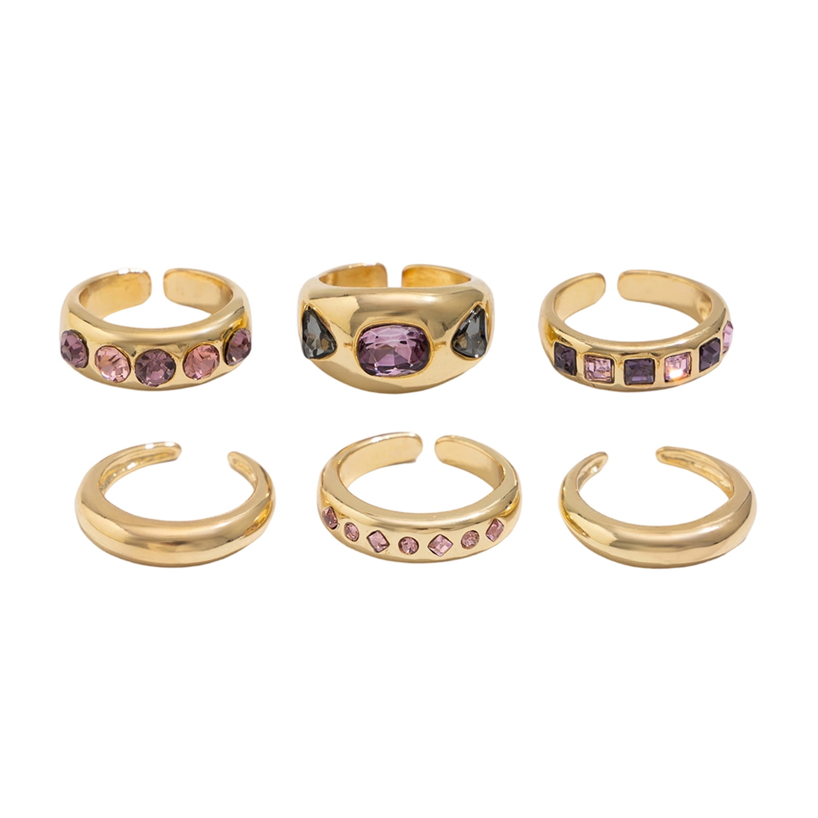 Pack of 6 Colorful Stackable Rings with Vibranting Gemstones and Open ...