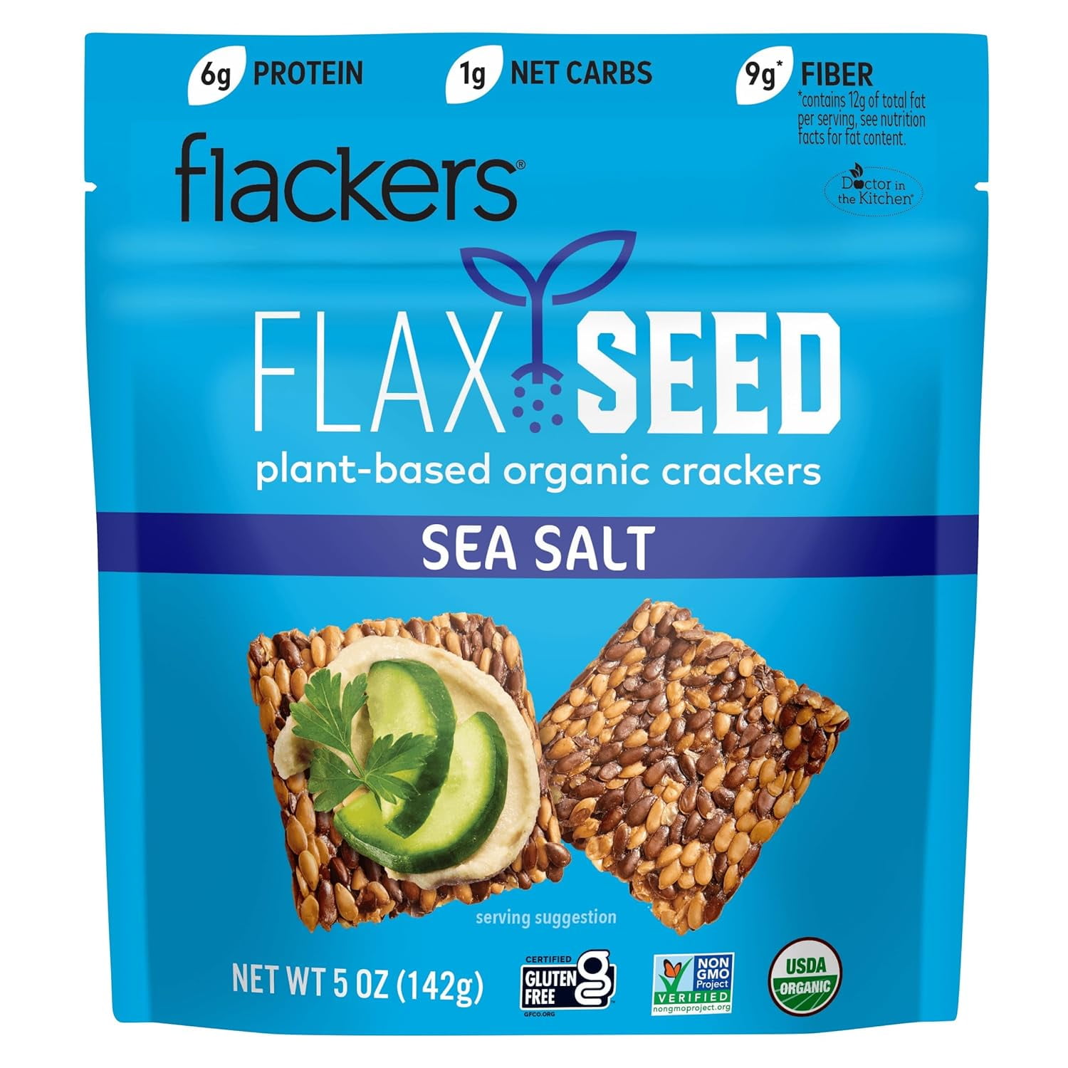 Pack of 6, Doctor In The Kitchen Flacker Sea Salt Organic Cracker, 5 oz ...