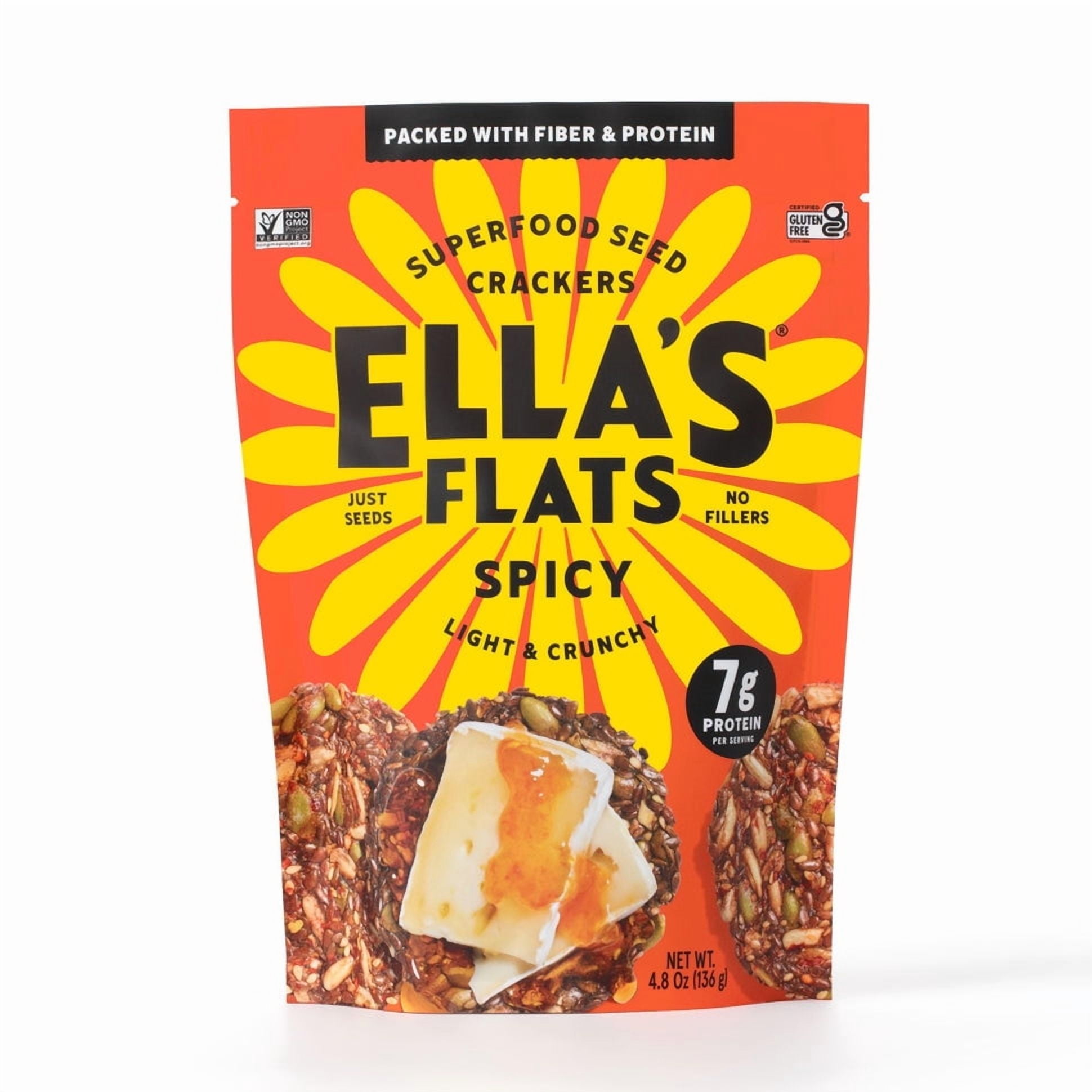 Pack of 6, Ella's Flats Light & Crunchy Spicy Superfood Seed Crackers ...