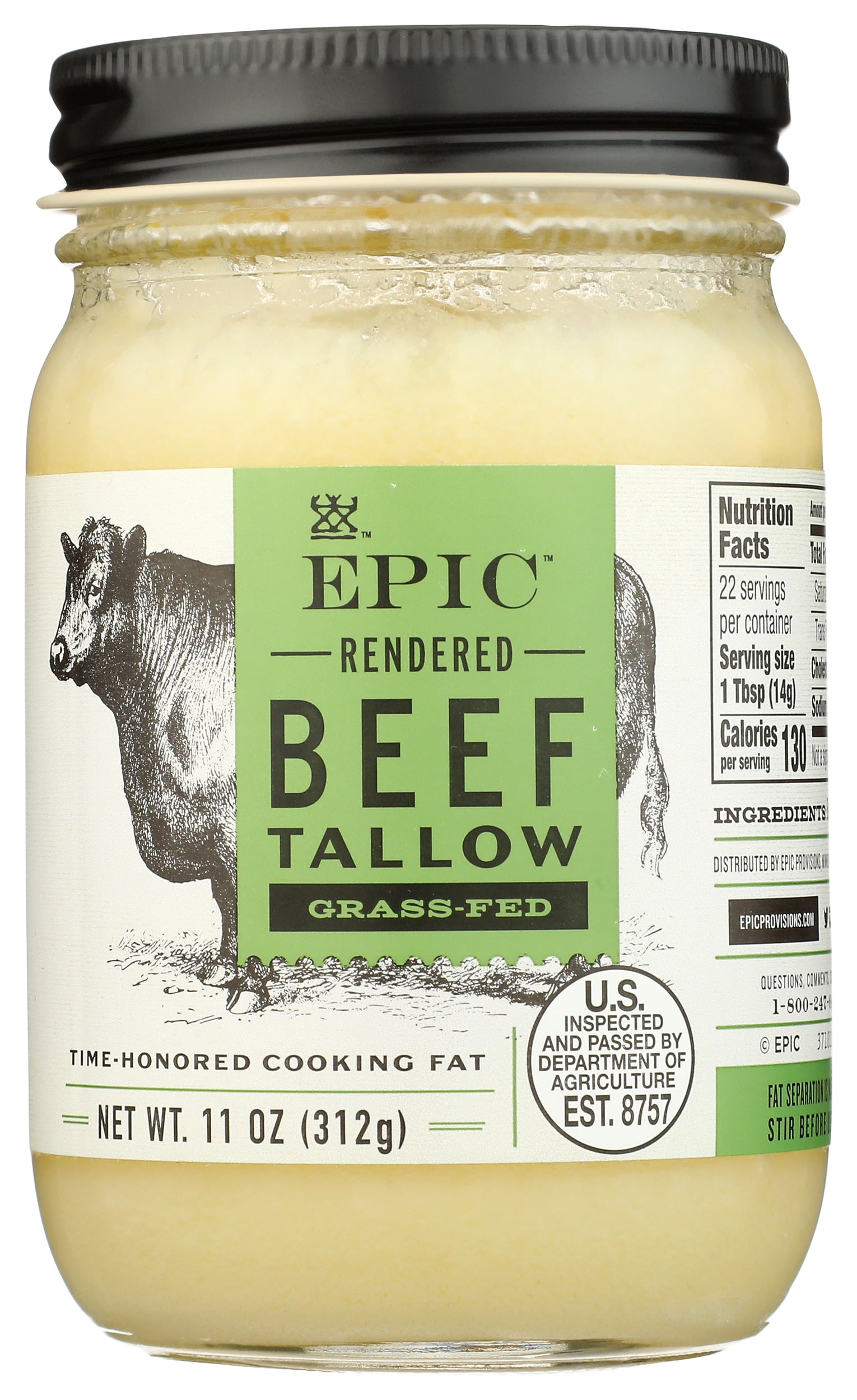 Pack of 6, Epic Grass-Fed Beef Tallow, Rendered, 11 oz - Walmart.com
