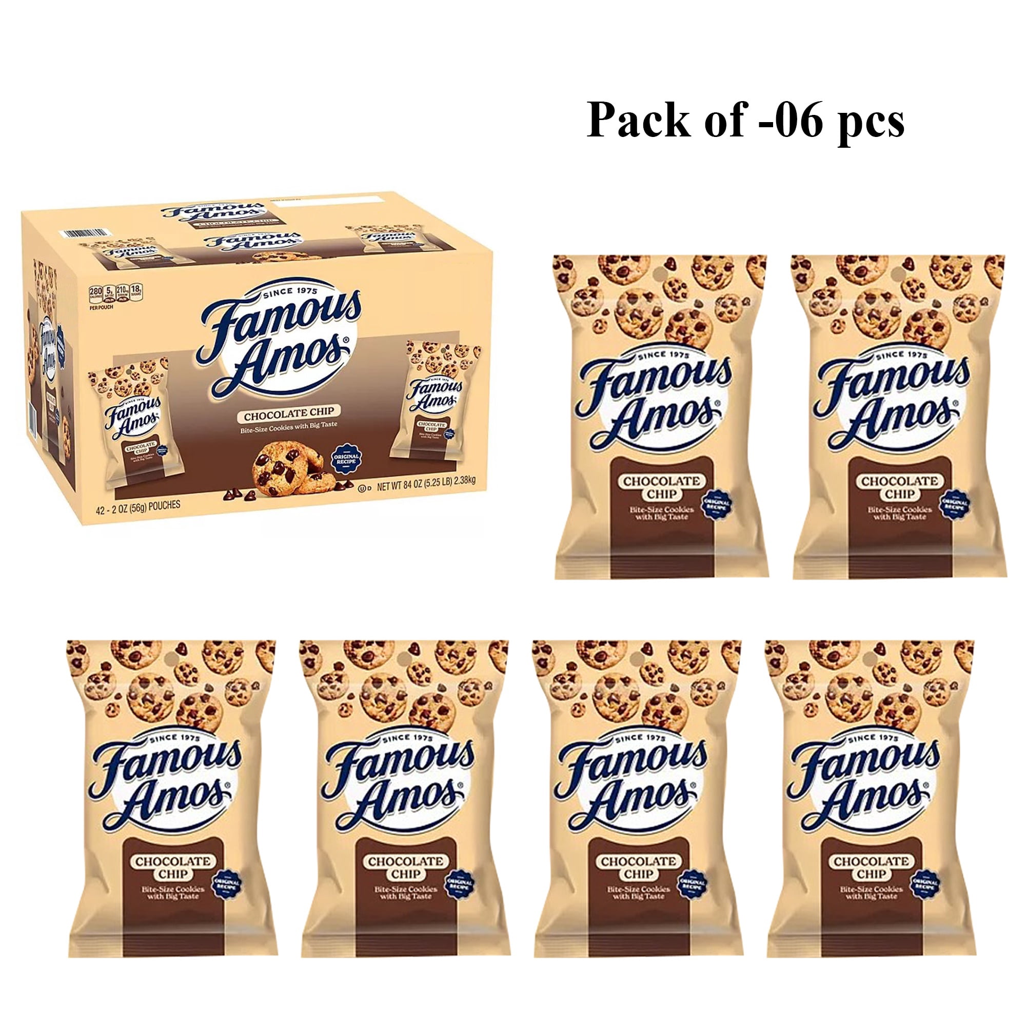 Pack of 6 Famous Amos Classic Bite-Size Chocolate Chip Cookies | 2 Oz ...