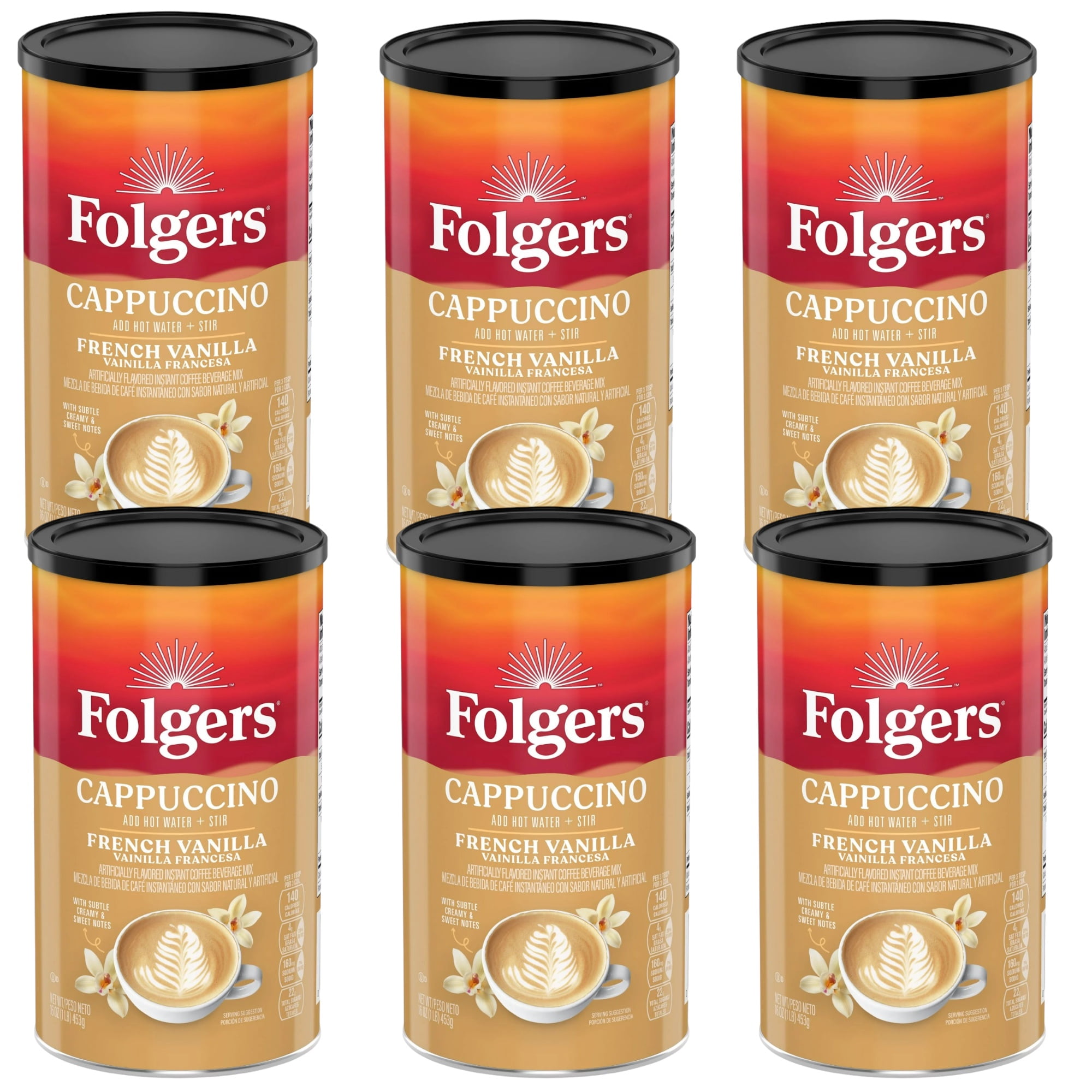 (Pack of 6) Folgers French Vanilla Flavored Cappuccino Mix, Instant ...