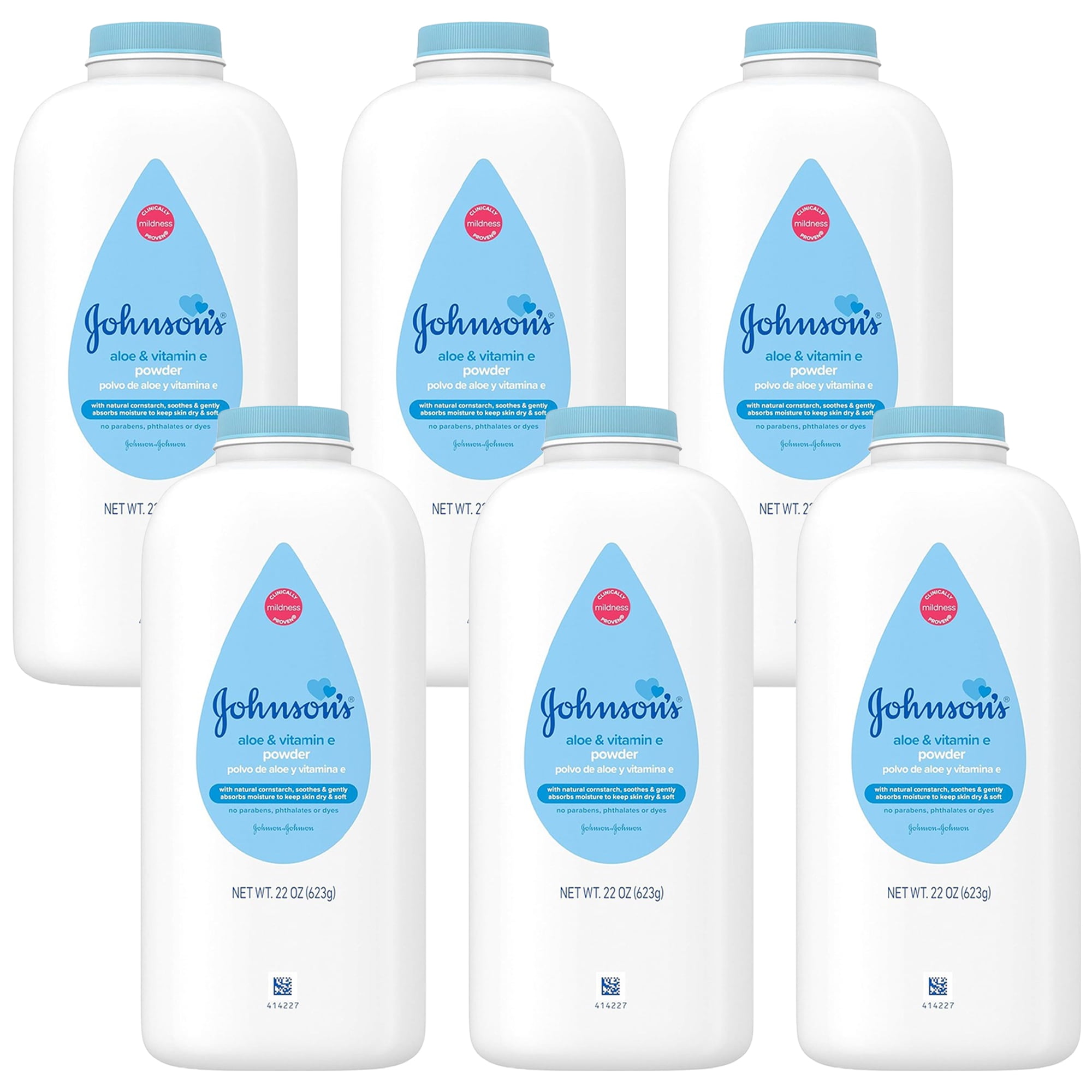 Pack of (6) Johnsons Baby Powder, Pure Cornstarch, Aloe And Vitamin E ...