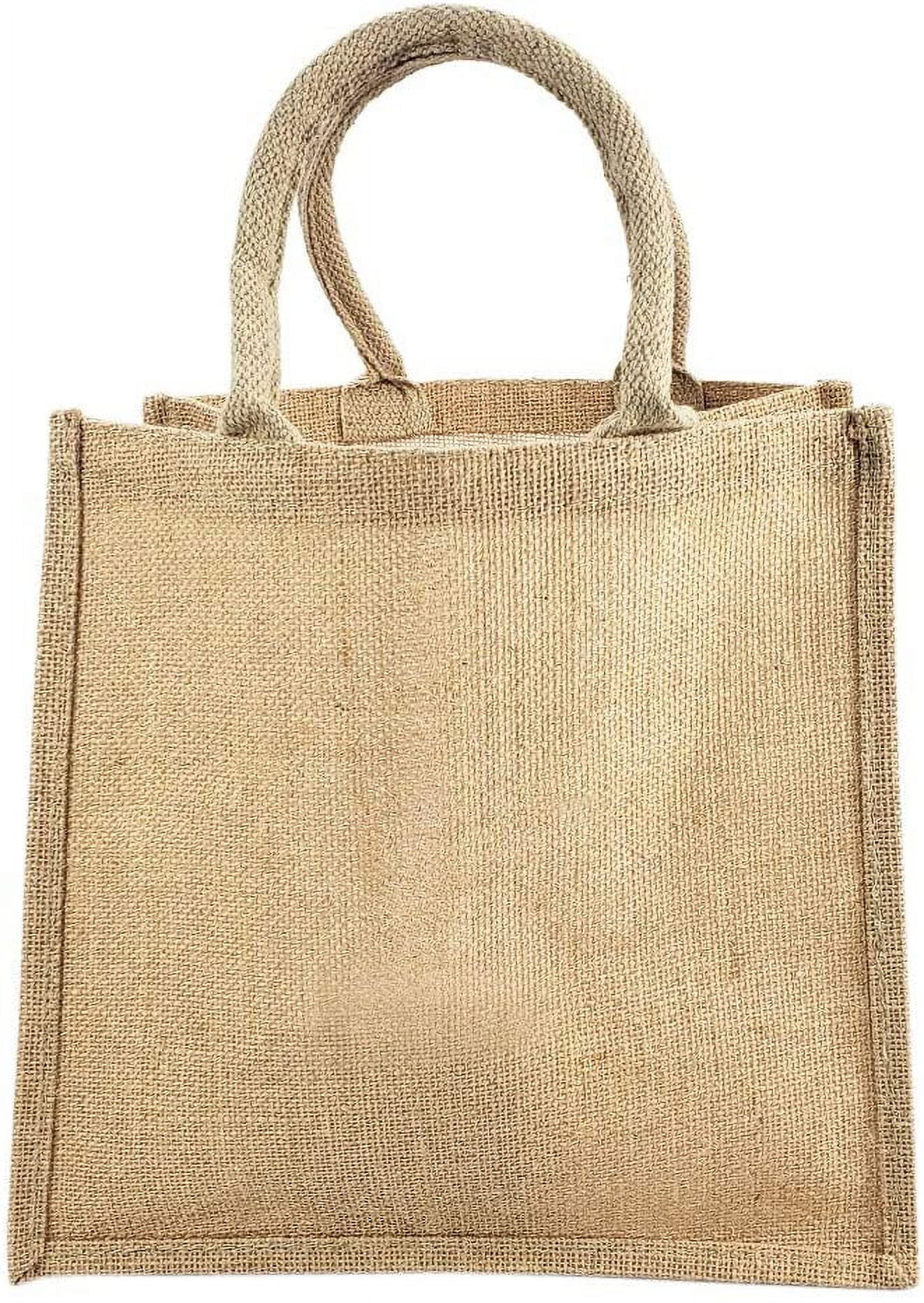 (Pack of 6) Jute/Burlap Tote Bags Soft Cotton Handles Laminated ...