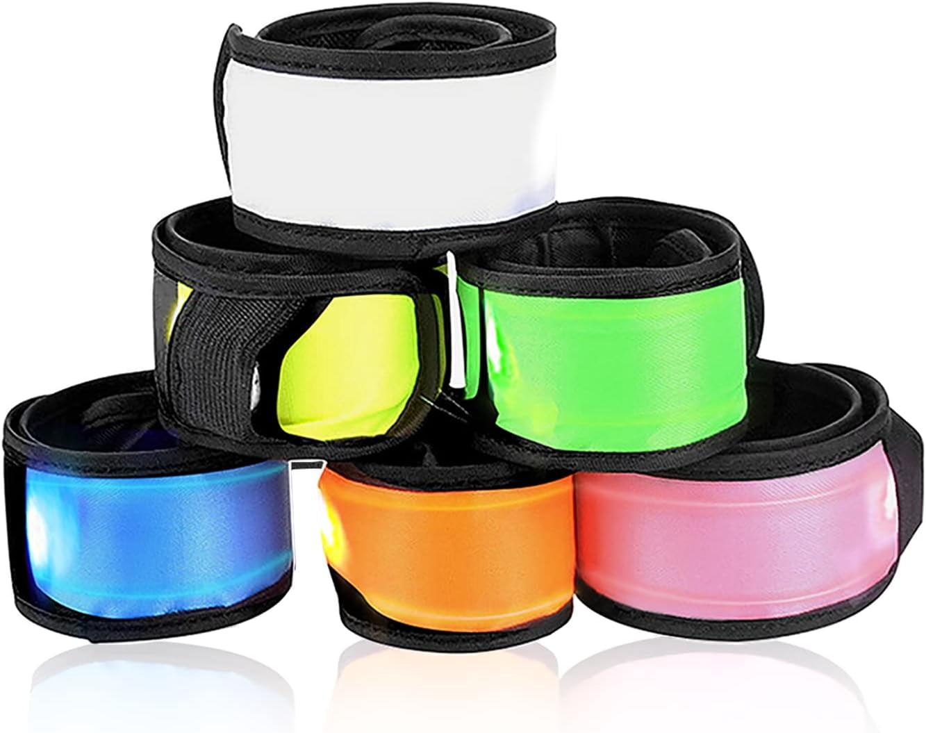 Set of 6 Flashing LED Light Up Slap Bracelets in Various Colors Perfect ...