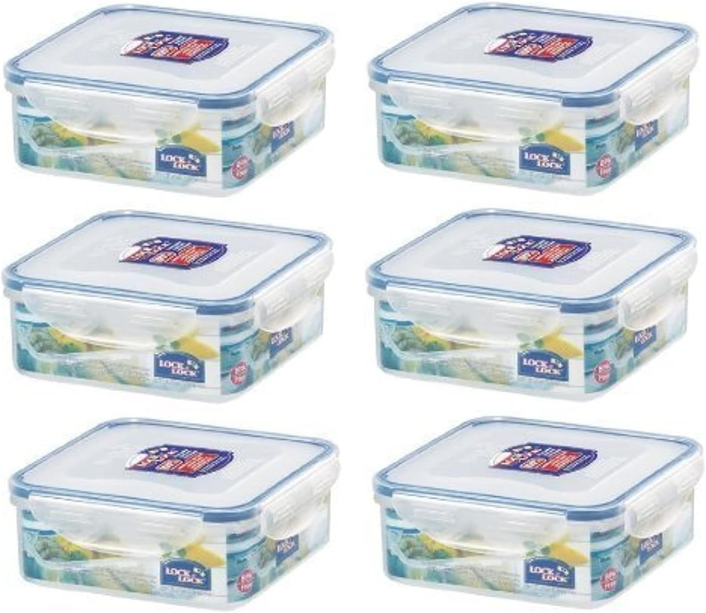 (Pack of 6) LOCK & LOCK Airtight Square Food Storage Container 29.41-oz ...