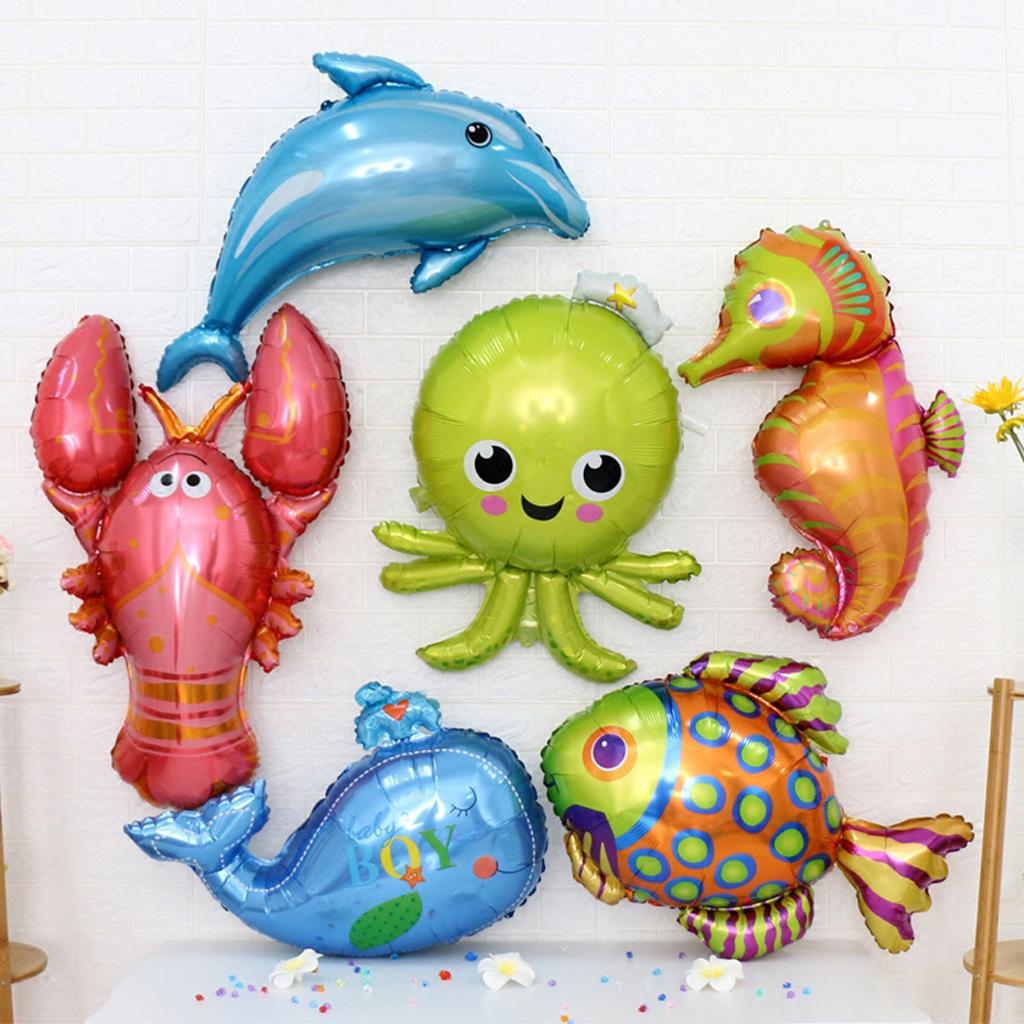 Pack of 6 Large Balloon Dolphin Octopus Lobster Whale Fish Style Foil ...