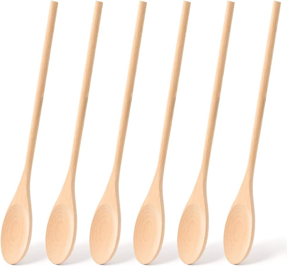 Pack of 6 Long Handle Wooden Cooking Mixing Oval Spoons, 12 Inch Long ...