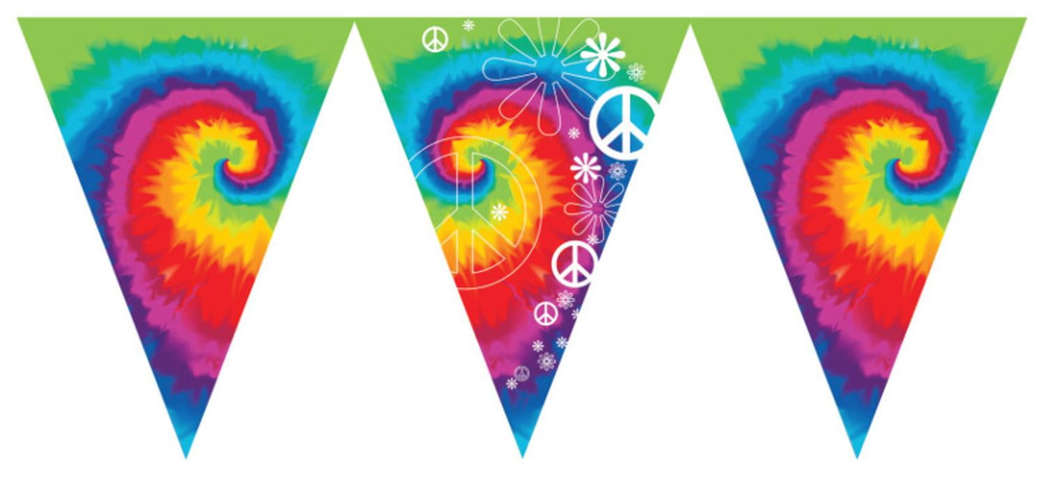 Pack of 6 Multi-Color Tie Dye Fun Flag Banners With Peace Signs and ...