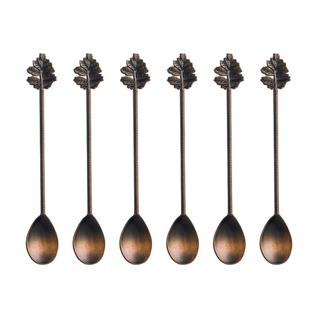 Pack of 6 Multipurpose Stirring Utensils Leaf Shaped Styles Metal ...