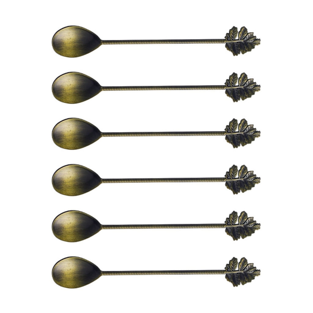 Pack of 6 Multipurpose Stirring Utensils Leaf Shaped Styles Metal ...
