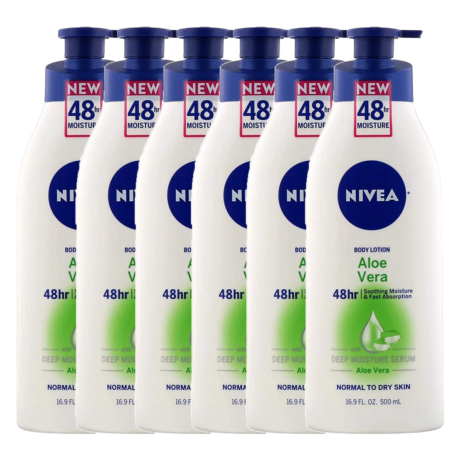 Pack of (6) NIVEA Lotion Aloe Vera 48 Hour Pump, 16.9 Ounce - Walmart.com