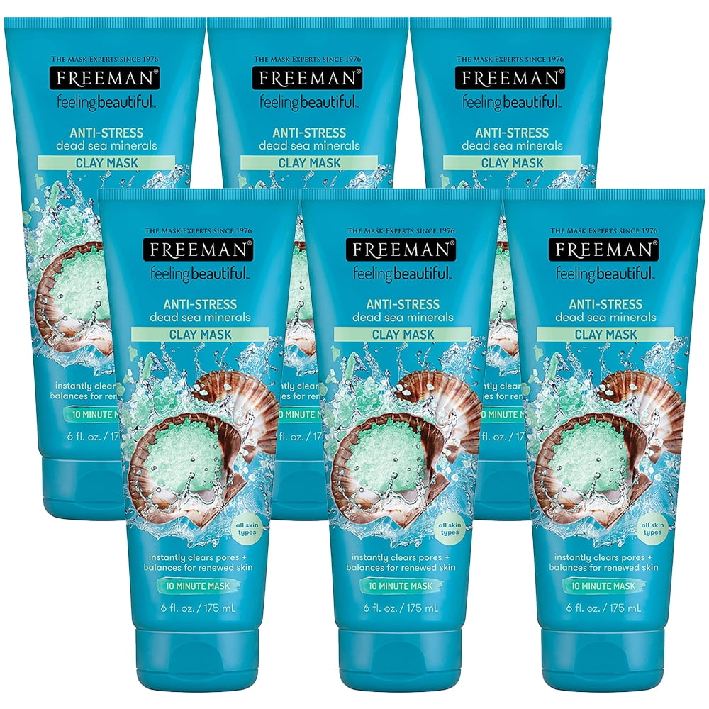Pack of 6 New Freeman Anti-Stress Clay Facial Mask with Dead Sea ...