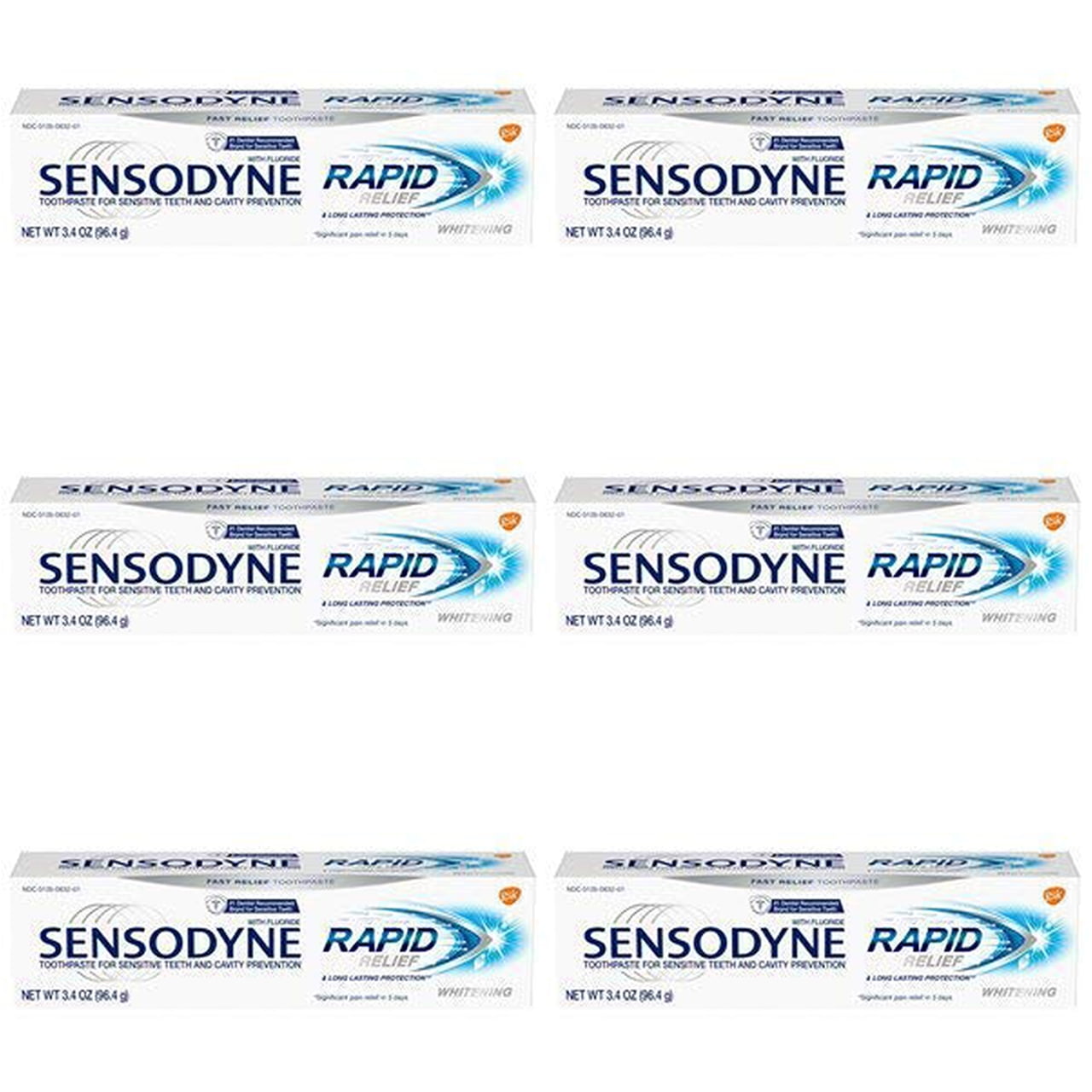 Pack of 6 New Sensodyne Rapid Relief whitening toothpaste 3.4 oz ...