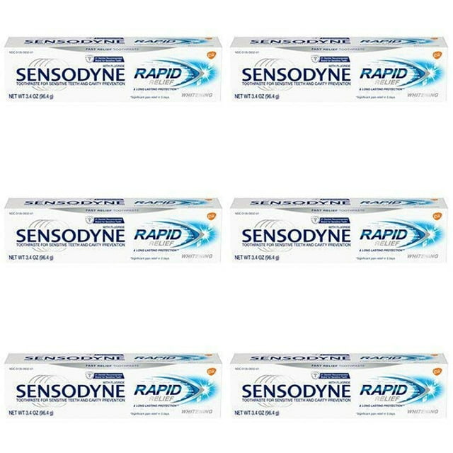 Pack of 6 New Sensodyne Rapid Relief whitening toothpaste 3.4 oz ...