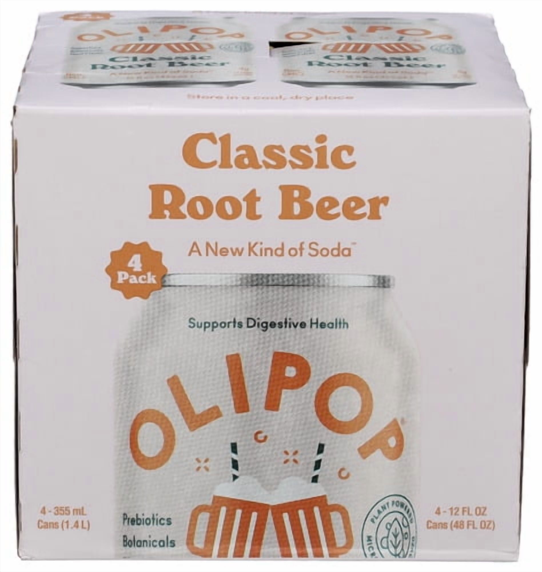 (Pack of 6) OLIPOP Soda Prebiotic Club Root Beer 4-Pack 48 Fl Oz ...